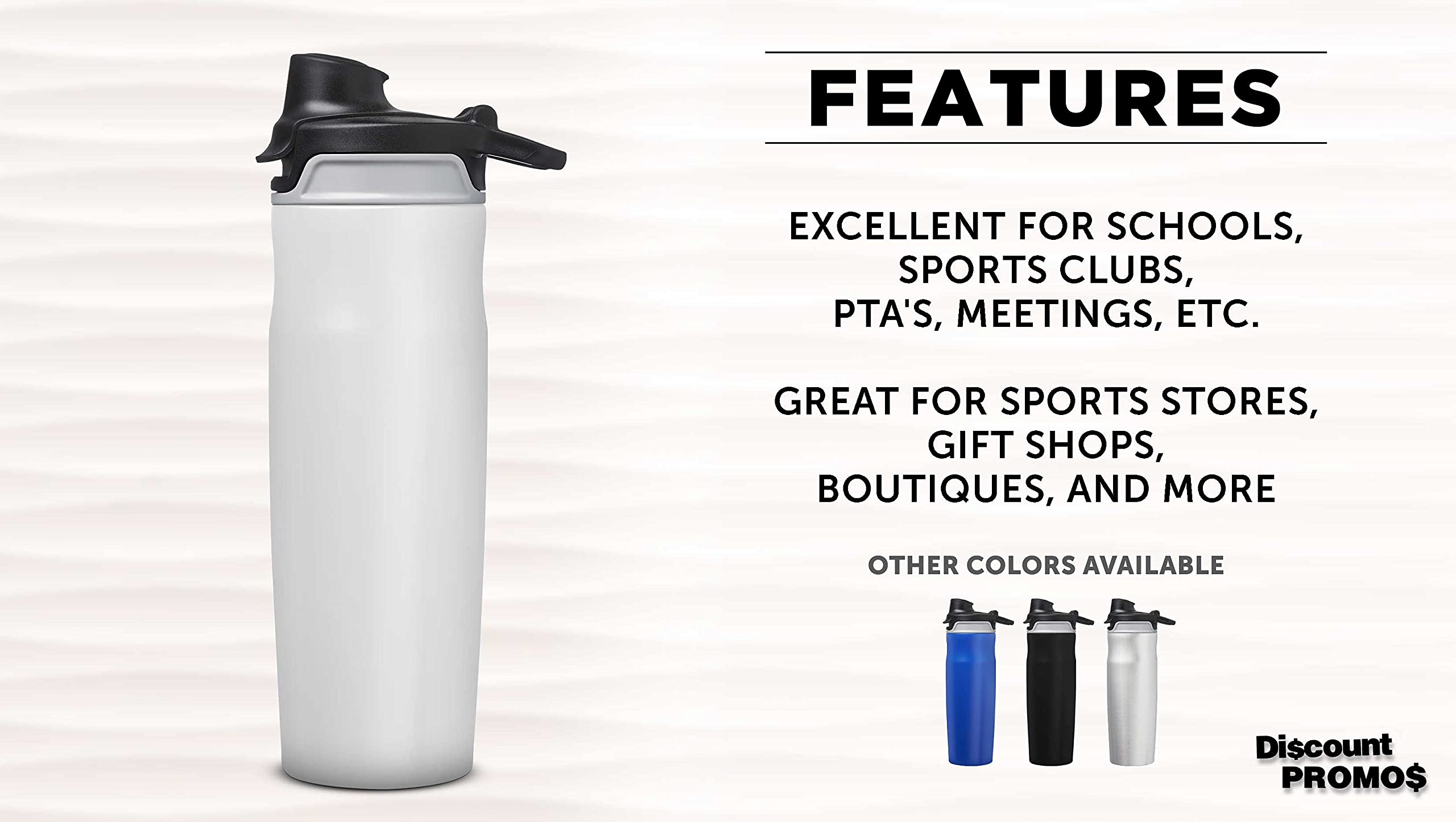 DISCOUNT PROMOS Juno Water Bottles with Flip Lid 20 oz. Set of 6, Bulk Pack - Reusable, Great for Gym, Hiking, Cycling and for School - White