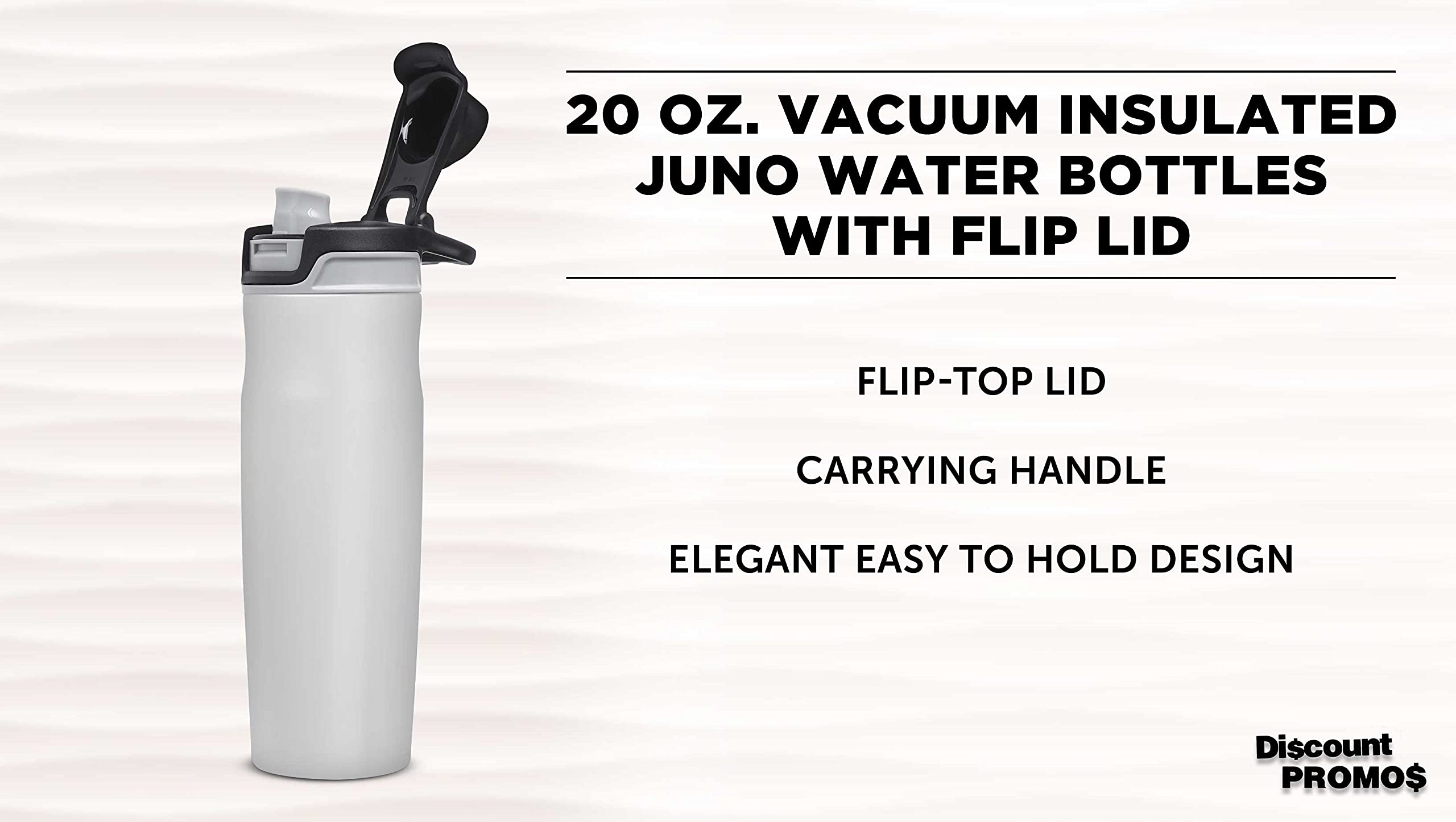 DISCOUNT PROMOS Juno Water Bottles with Flip Lid 20 oz. Set of 6, Bulk Pack - Reusable, Great for Gym, Hiking, Cycling and for School - White