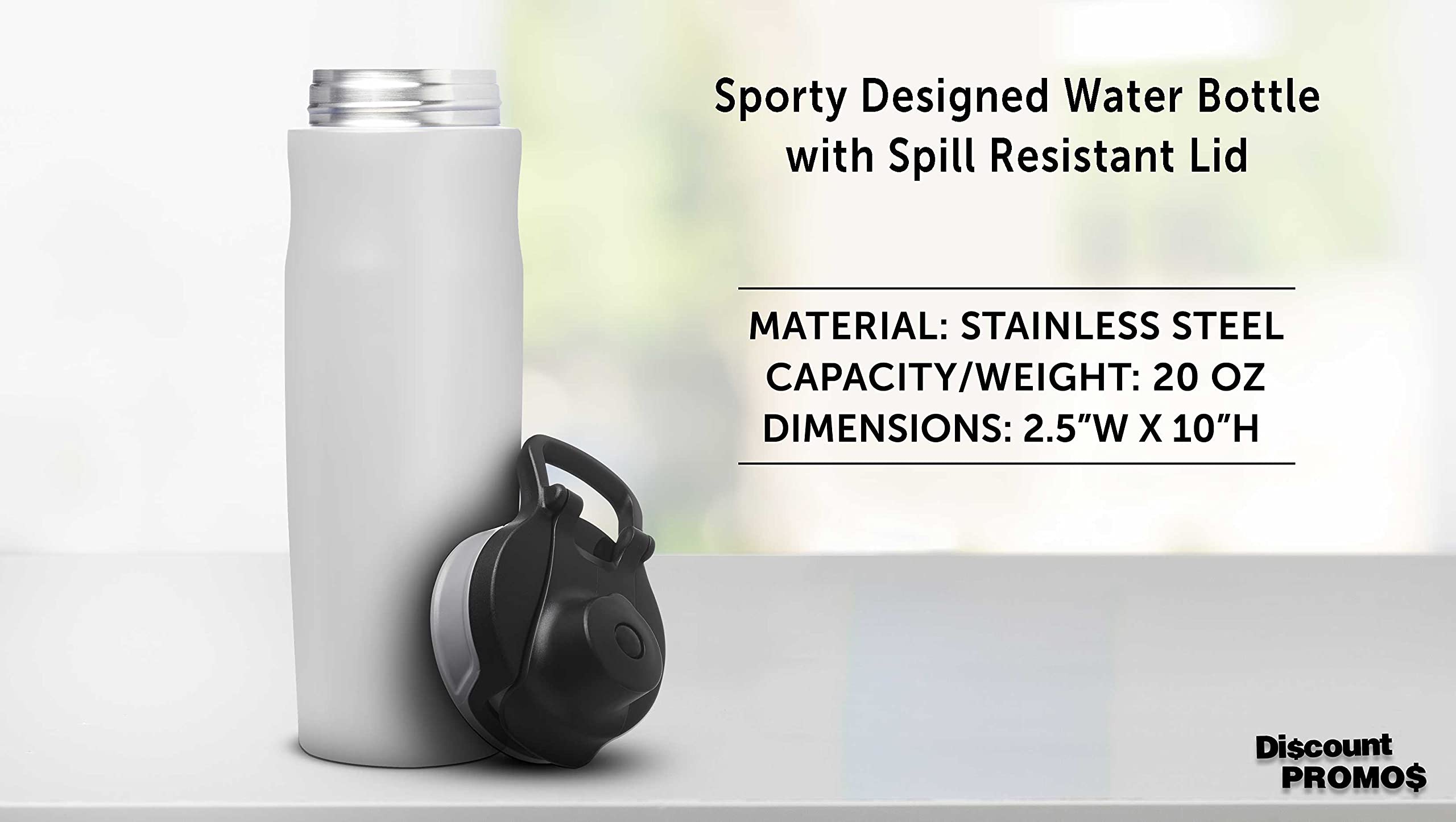DISCOUNT PROMOS Juno Water Bottles with Flip Lid 20 oz. Set of 6, Bulk Pack - Reusable, Great for Gym, Hiking, Cycling and for School - White
