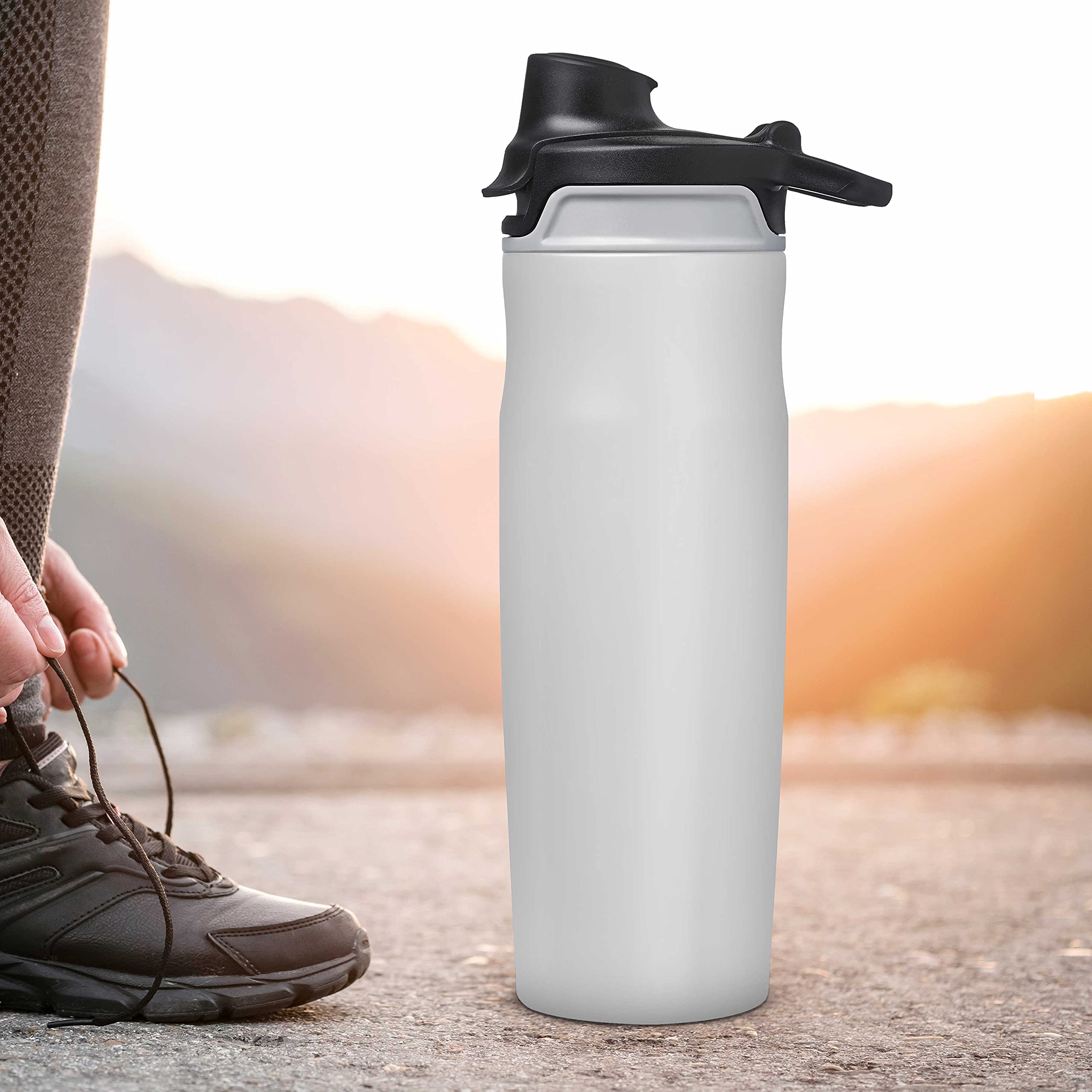 DISCOUNT PROMOS Juno Water Bottles with Flip Lid 20 oz. Set of 6, Bulk Pack - Reusable, Great for Gym, Hiking, Cycling and for School - White