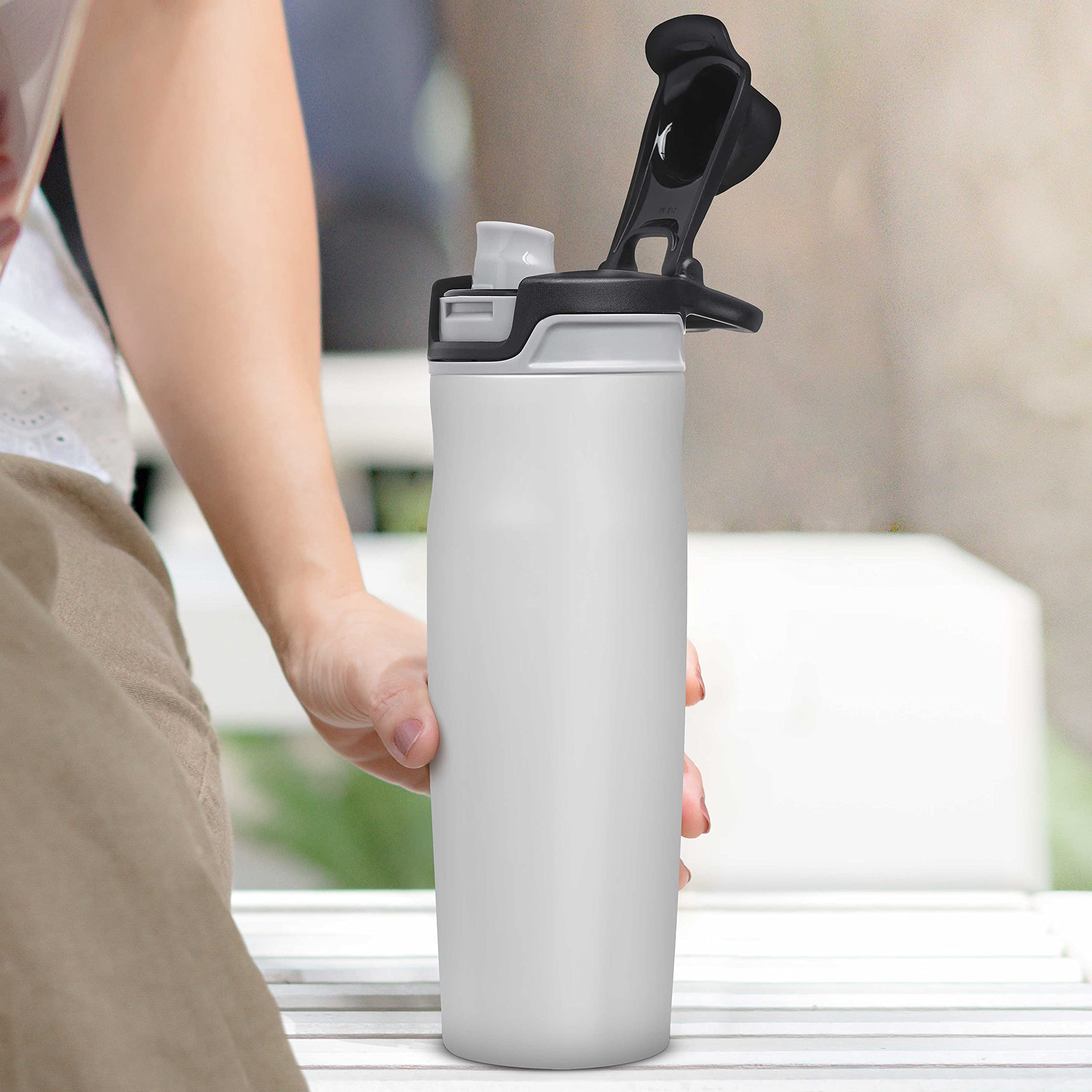 DISCOUNT PROMOS Juno Water Bottles with Flip Lid 20 oz. Set of 6, Bulk Pack - Reusable, Great for Gym, Hiking, Cycling and for School - White