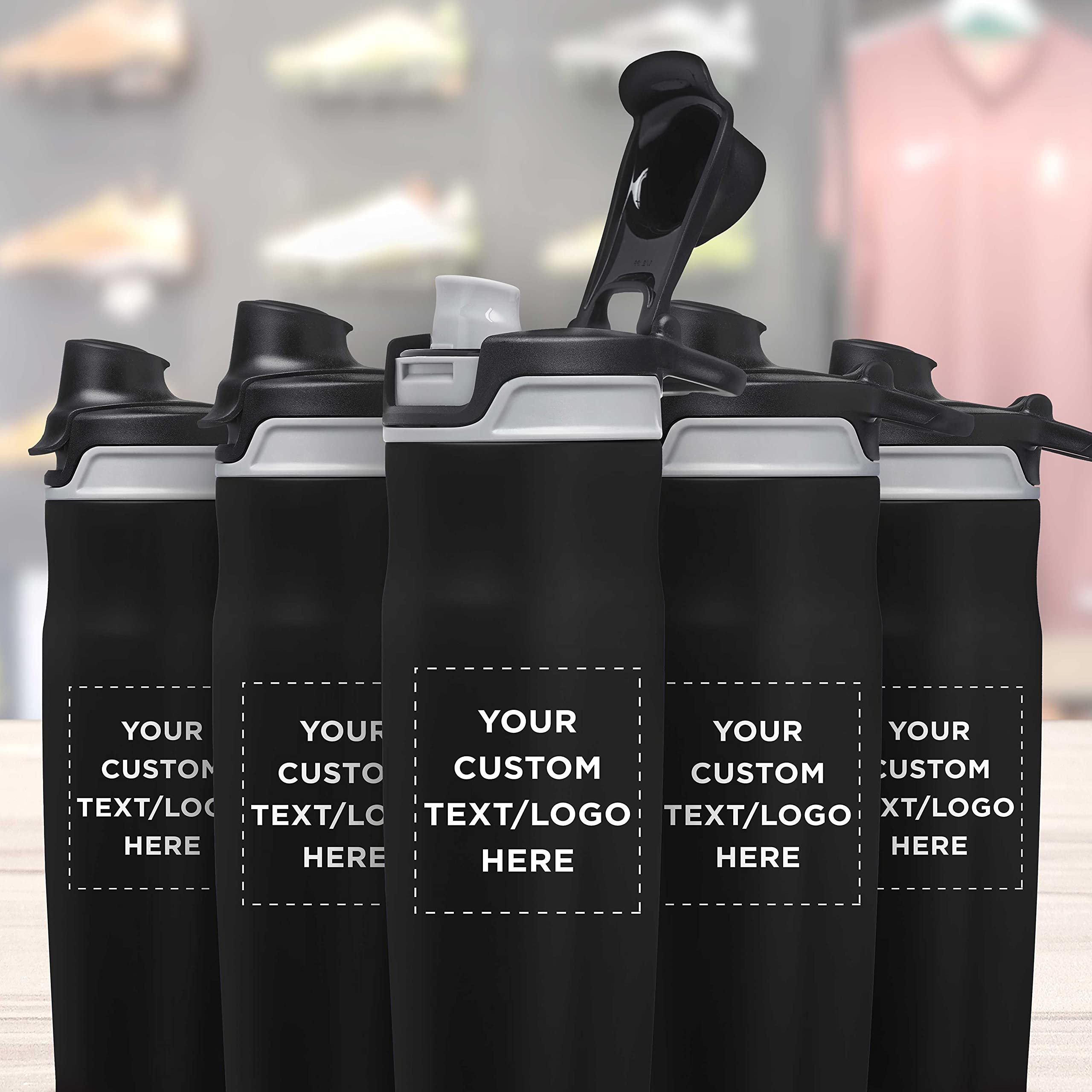 DISCOUNT PROMOS Custom Juno Water Bottles with Flip Lid 20 oz. Set of 24, Personalized Bulk Pack - Reusable, Great for Gym, Hiking, Cycling and for School - Black