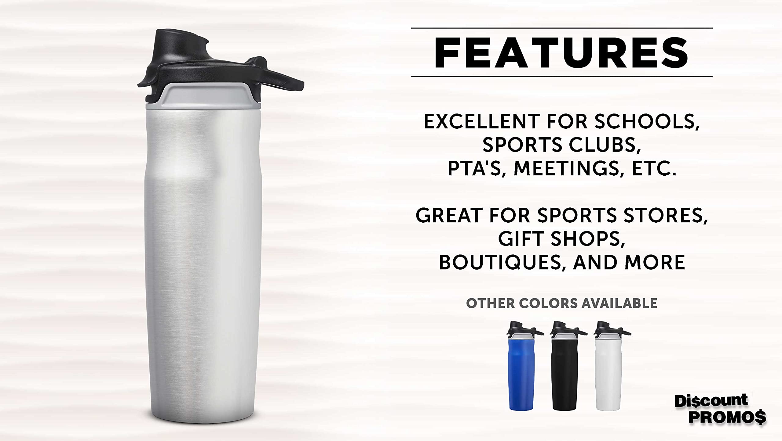 DISCOUNT PROMOS Juno Water Bottles with Flip Lid 20 oz. Set of 6, Bulk Pack - Reusable, Great for Gym, Hiking, Cycling and for School - Silver