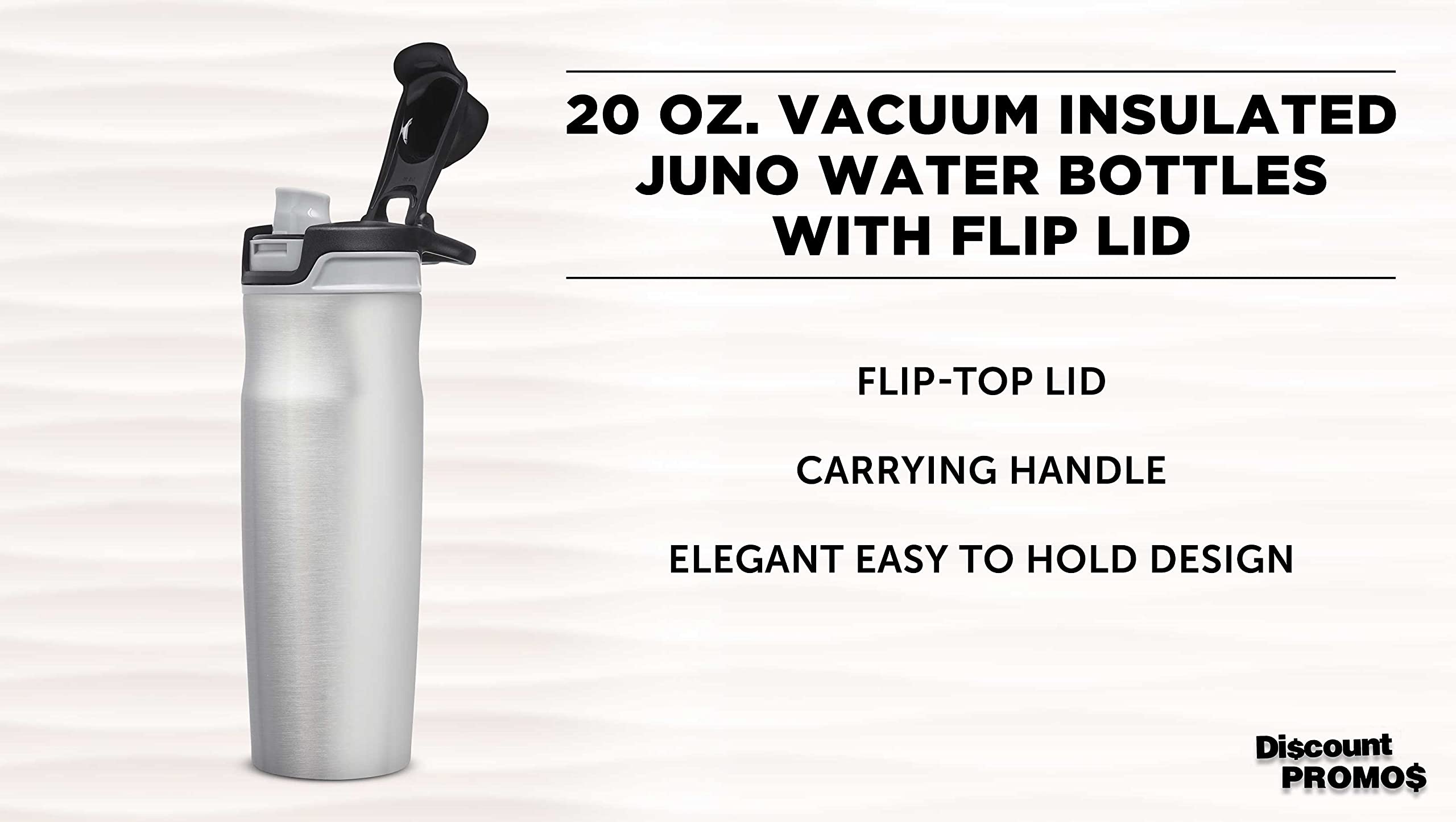 DISCOUNT PROMOS Juno Water Bottles with Flip Lid 20 oz. Set of 6, Bulk Pack - Reusable, Great for Gym, Hiking, Cycling and for School - Silver