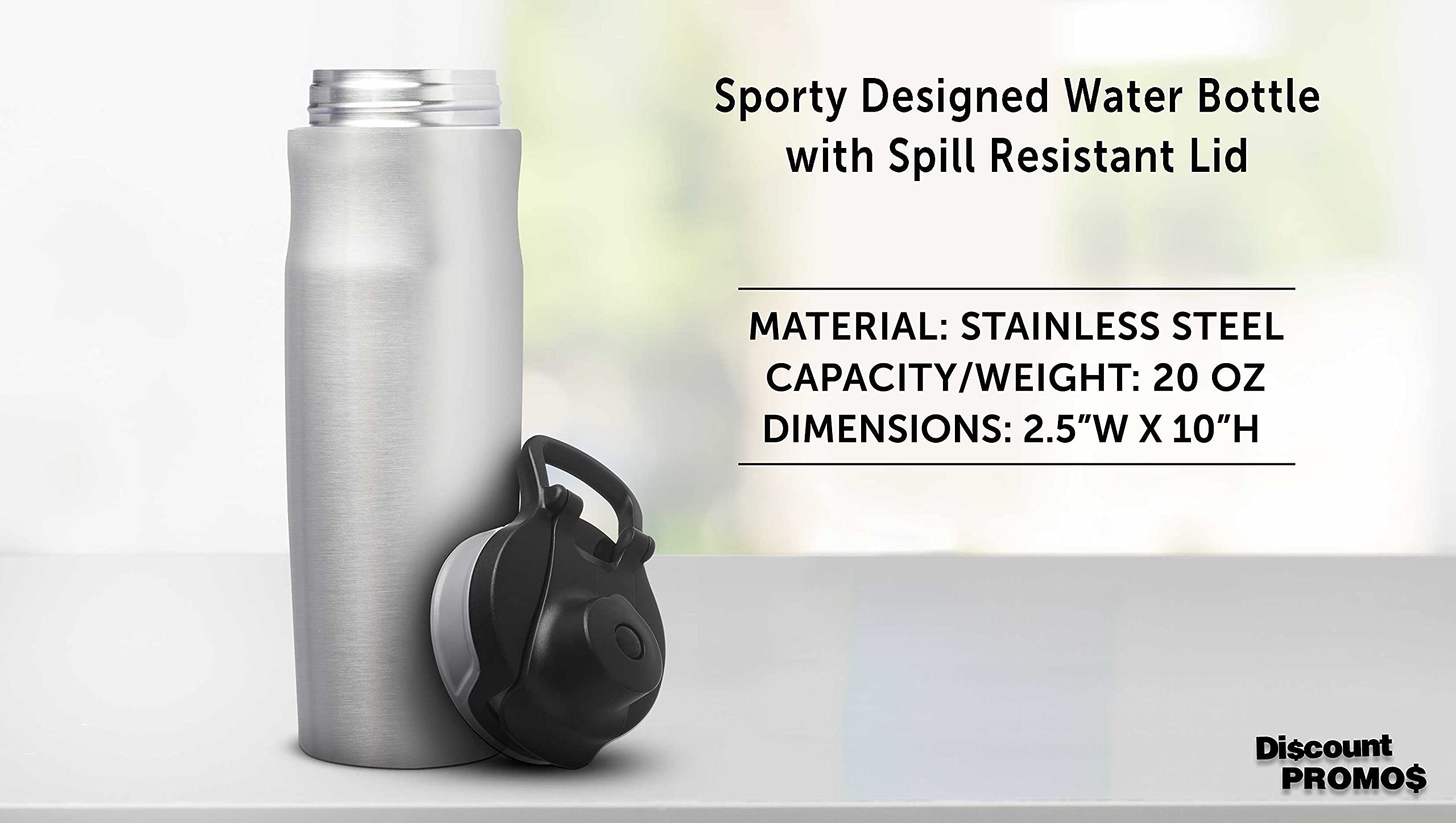 DISCOUNT PROMOS Juno Water Bottles with Flip Lid 20 oz. Set of 6, Bulk Pack - Reusable, Great for Gym, Hiking, Cycling and for School - Silver