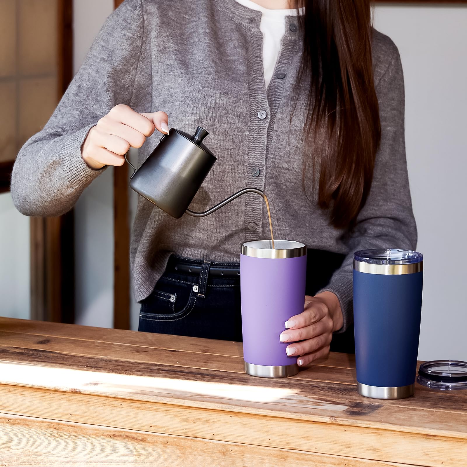 MEWAY 20oz Tumbler 4 Pack Double Wall Vacuum Insulated Travel Mug Bulk, Mix Color Stainless Steel Tumblers with Lid and Straw, Durable Powder Coated Coffee Cups for Cold & Hot Drinks(Mix Color, 4