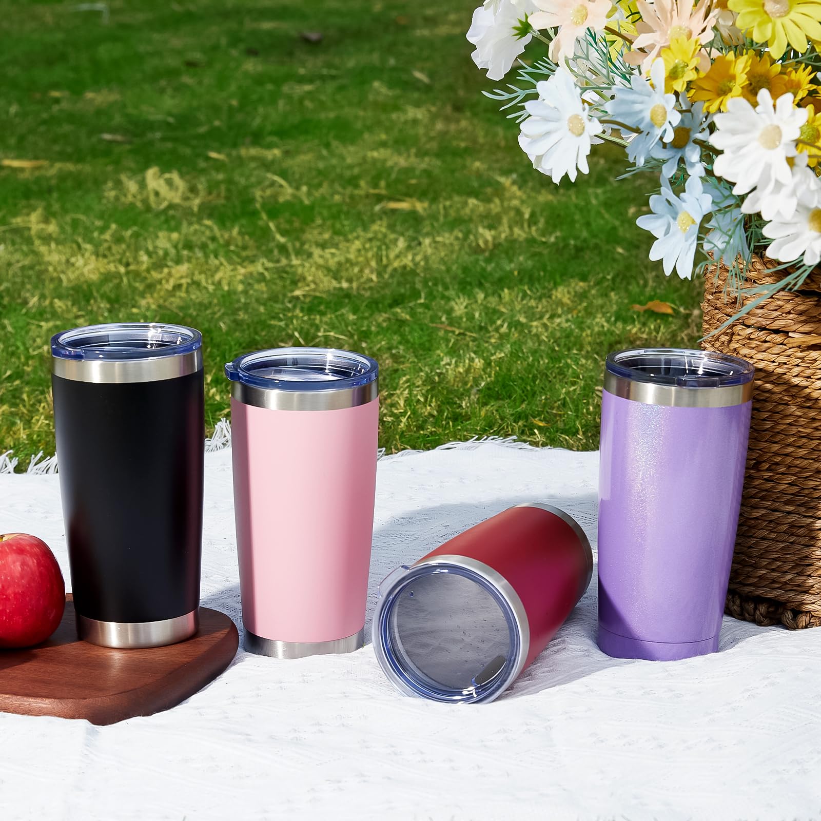 MEWAY 20oz Tumbler 2 Pack Double Wall Vacuum Insulated Travel Mug Bulk, Mix Color Stainless Steel Tumblers with Lid and Straw, Durable Powder Coated Coffee Cups for Cold & Hot Drinks(Mix Color, 2