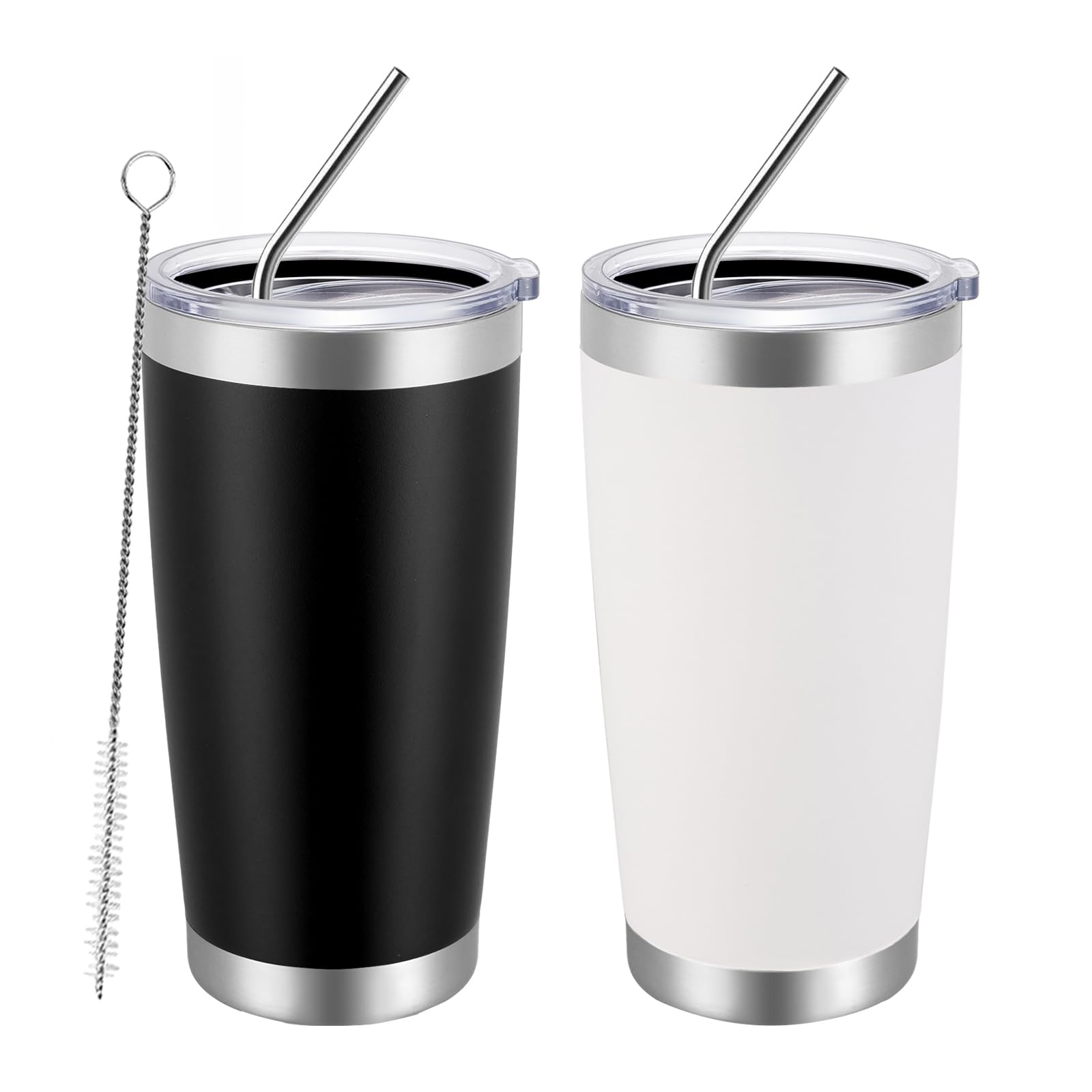 MEWAY 20oz Tumbler 2 Pack Double Wall Vacuum Insulated Travel Mug Bulk, Mix Color Stainless Steel Tumblers with Lid and Straw, Durable Powder Coated Coffee Cups for Cold & Hot DrinksïŒMix Color, 2
