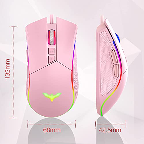 Havit RGB Gaming Mouse Wired Programmable Ergonomic USB Mice 4800 Dots Per Inch 7 Buttons & 7 Color Backlit for Laptop PC Gamer Computer Desktop (Pink) (Renewed)