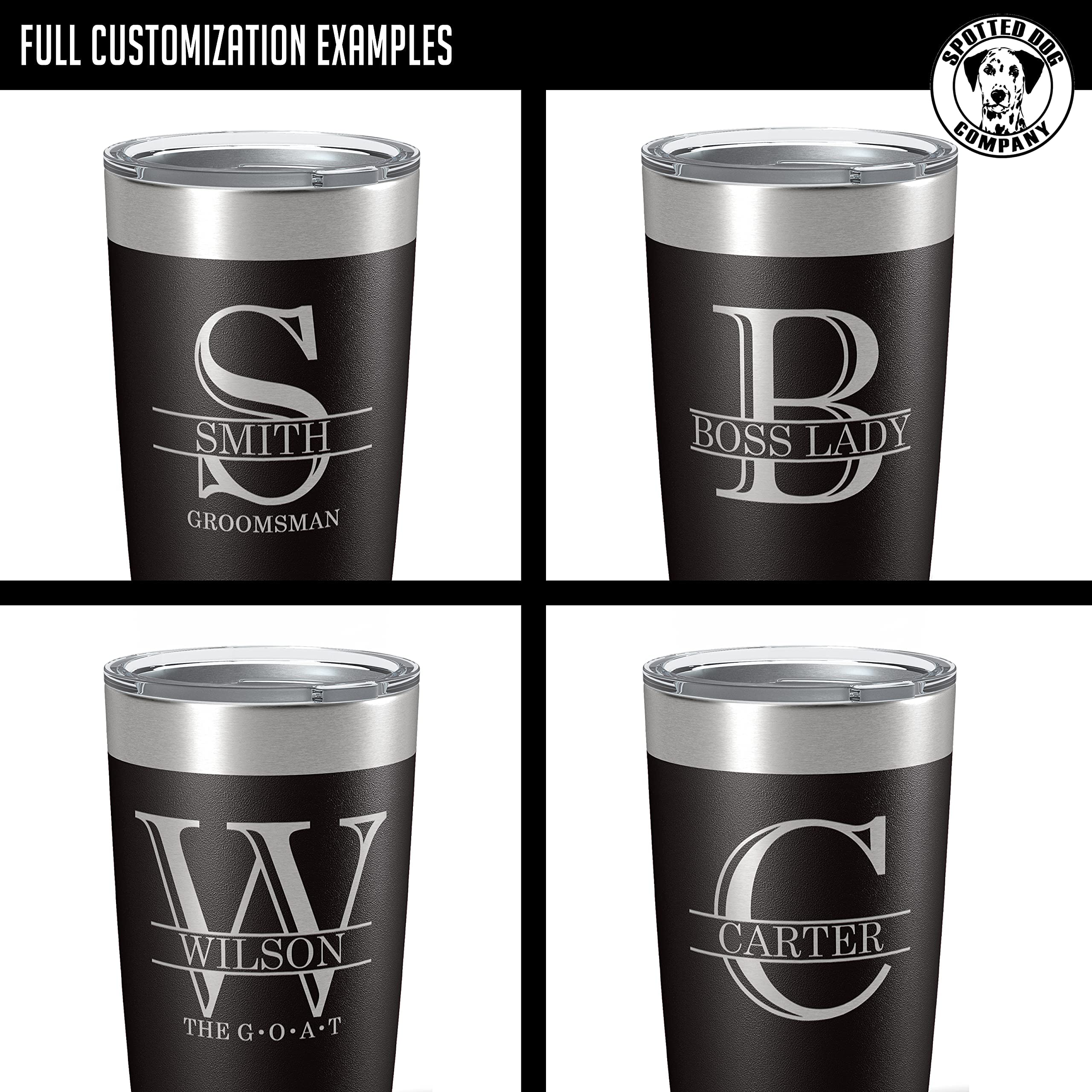 Personalized 20oz (17 Colors) Powder Coated Insulated Stainless Steel Tumbler with Lid, Custom Etched, Customized Engraved Gift Idea for Women Men Her Him, Halpert Monogram Initial Name (Black)