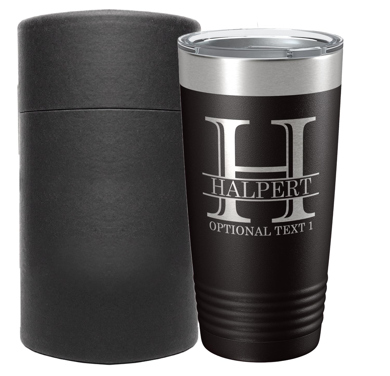 Personalized 20oz (17 Colors) Powder Coated Insulated Stainless Steel Tumbler with Lid, Custom Etched, Customized Engraved Gift Idea for Women Men Her Him, Halpert Monogram Initial Name (Black)