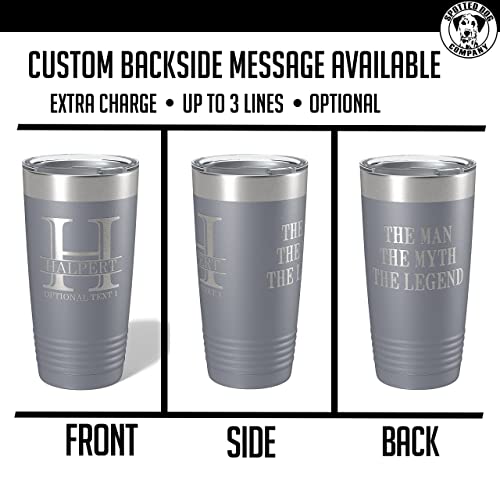 Personalized 20oz (17 Colors) Powder Coated Insulated Stainless Steel Tumbler with Lid, Custom Etched, Customized Engraved Gift Idea for Women Men Her Him, Halpert Monogram Initial Name (Gray)