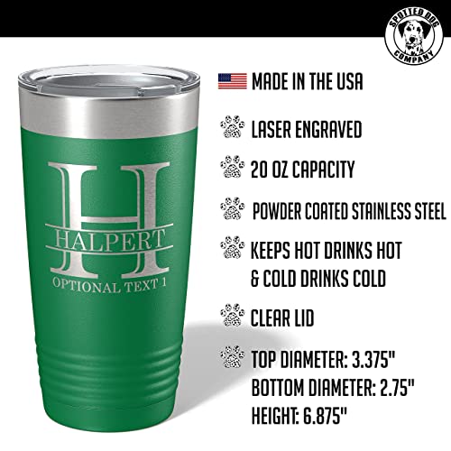 Personalized 20oz (17 Colors) Powder Coated Insulated Stainless Steel Tumbler with Lid, Custom Etched, Customized Engraved Gift Idea for Women Men Her Him, Halpert Monogram Initial Name (Green)