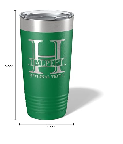 Personalized 20oz (17 Colors) Powder Coated Insulated Stainless Steel Tumbler with Lid, Custom Etched, Customized Engraved Gift Idea for Women Men Her Him, Halpert Monogram Initial Name (Green)