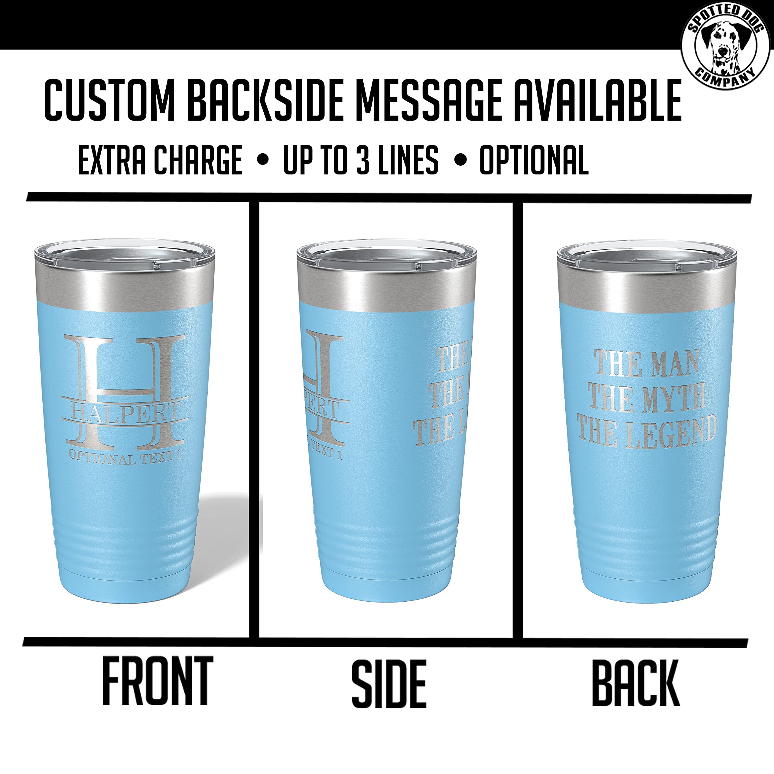 Personalized 20oz (17 Colors) Powder Coated Insulated Stainless Steel Tumbler with Lid, Custom Etched, Customized Engraved Gift Idea for Women Men Her Him, Halpert Monogram Initial Name (Light Blue)