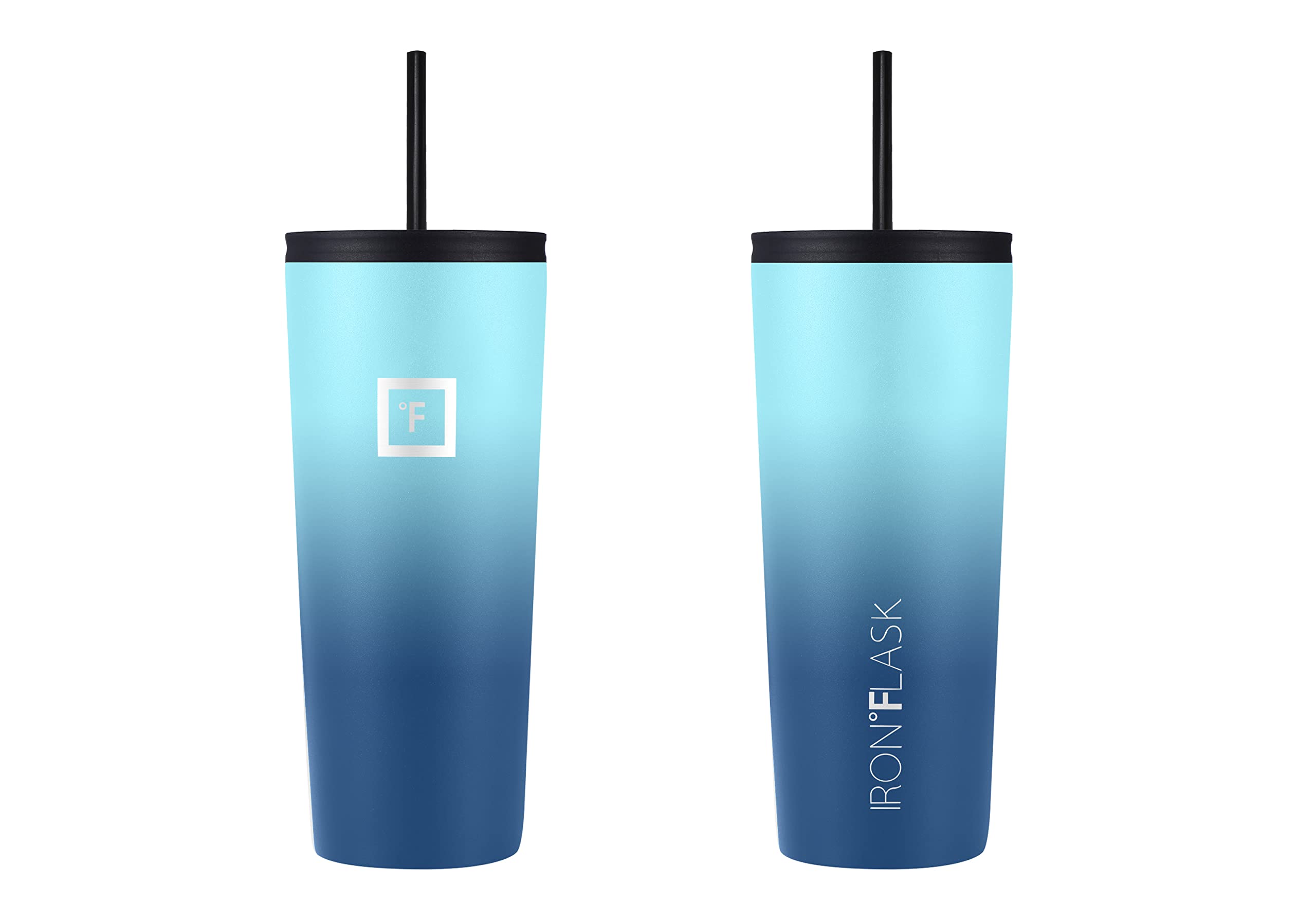 IRON °FLASK Classic Tumbler 2.0-2 Lids (Straw Flip), Vacuum Insulated Stainless Steel Water Bottle, Double Walled, Drinking Cup, Thermos Travel Mug - Blue Waves, 24 Oz