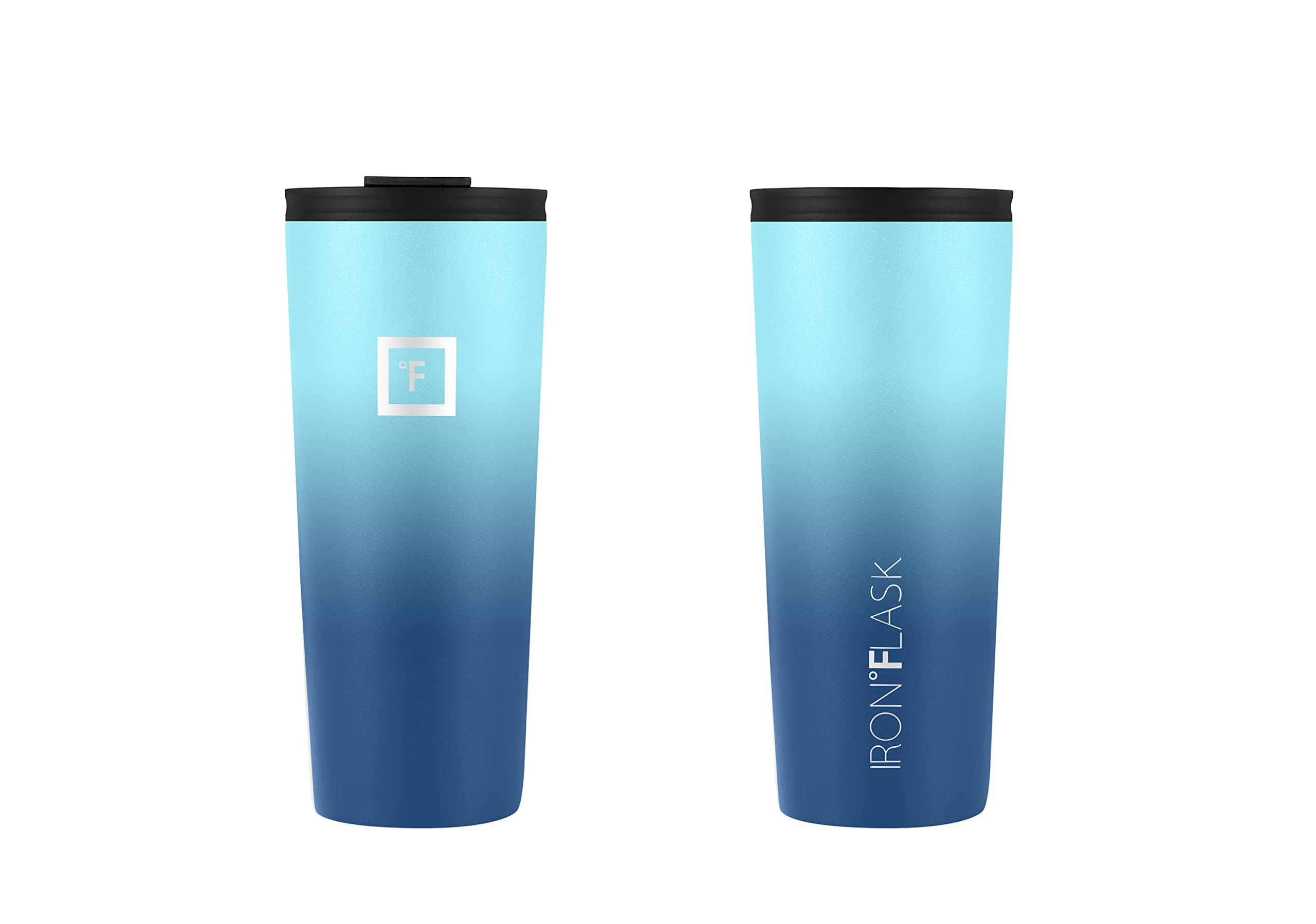 IRON °FLASK Classic Tumbler 2.0-2 Lids (Straw Flip), Vacuum Insulated Stainless Steel Water Bottle, Double Walled, Drinking Cup, Thermos Travel Mug - Blue Waves, 24 Oz