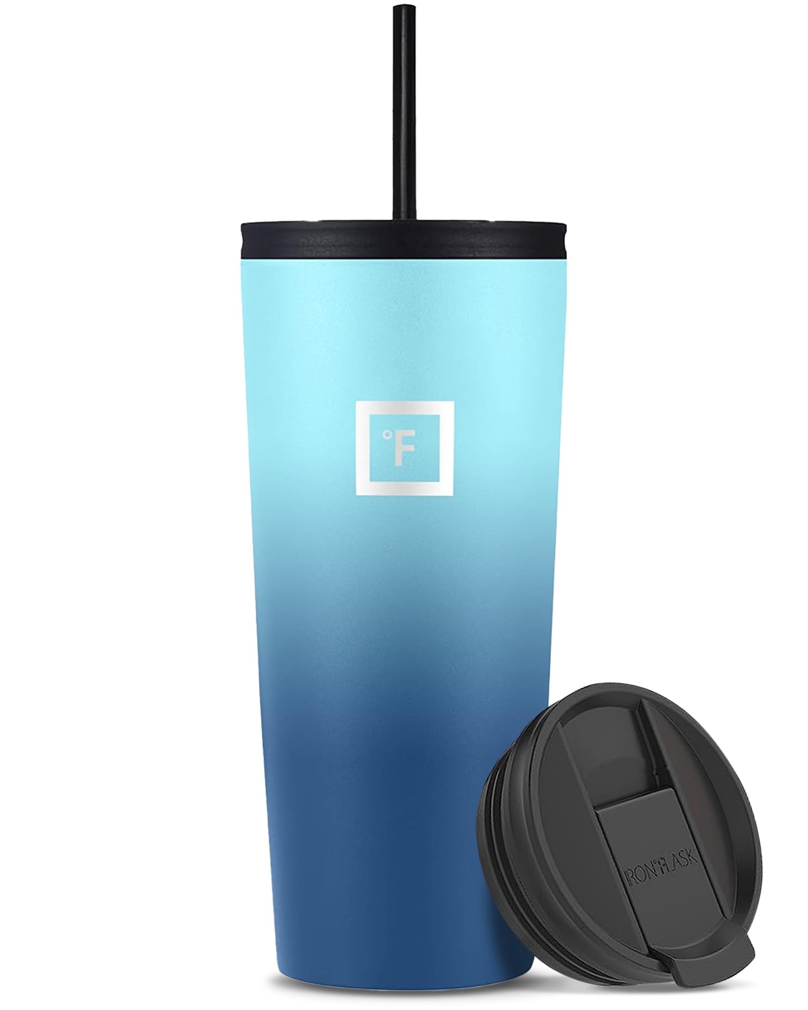 IRON °FLASK Classic Tumbler 2.0-2 Lids (Straw Flip), Vacuum Insulated Stainless Steel Water Bottle, Double Walled, Drinking Cup, Thermos Travel Mug - Blue Waves, 24 Oz