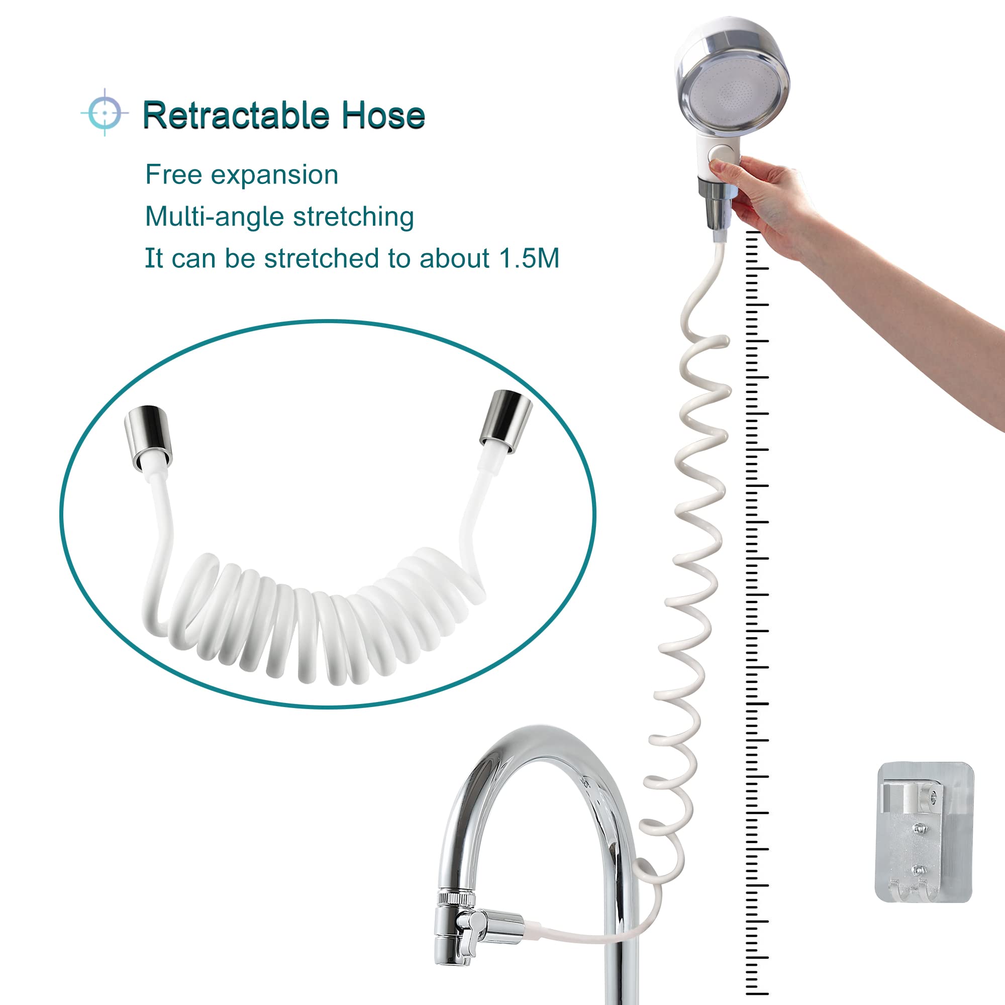 Sink Hose Sprayer Attachment for Faucet,Shower Head Sink Hose Attachment for Pets Dog Rinse, Hair Washing Rooms, Kitchens, Bathrooms, Laundry Rooms