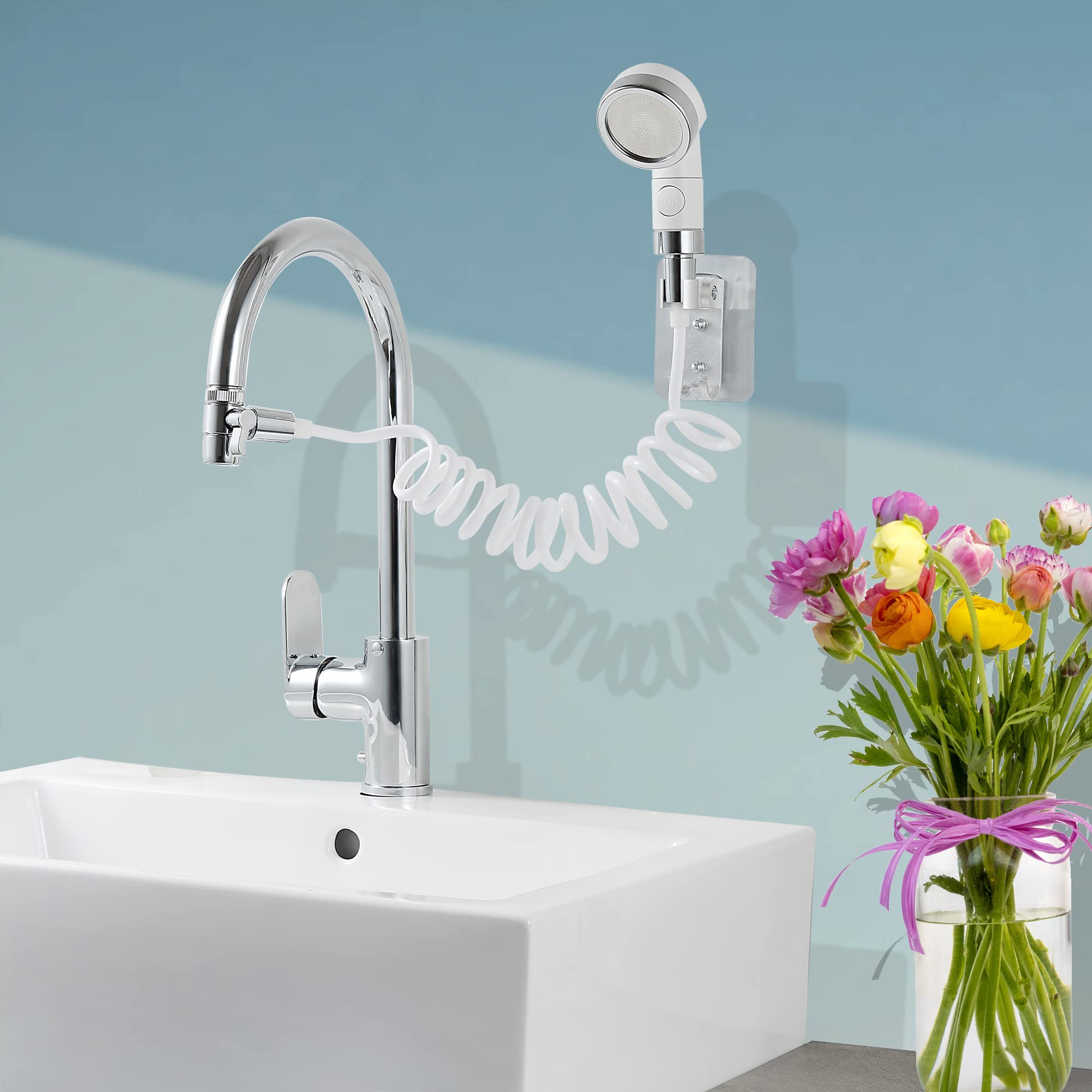 Sink Hose Sprayer Attachment for Faucet,Shower Head Sink Hose Attachment for Pets Dog Rinse, Hair Washing Rooms, Kitchens, Bathrooms, Laundry Rooms