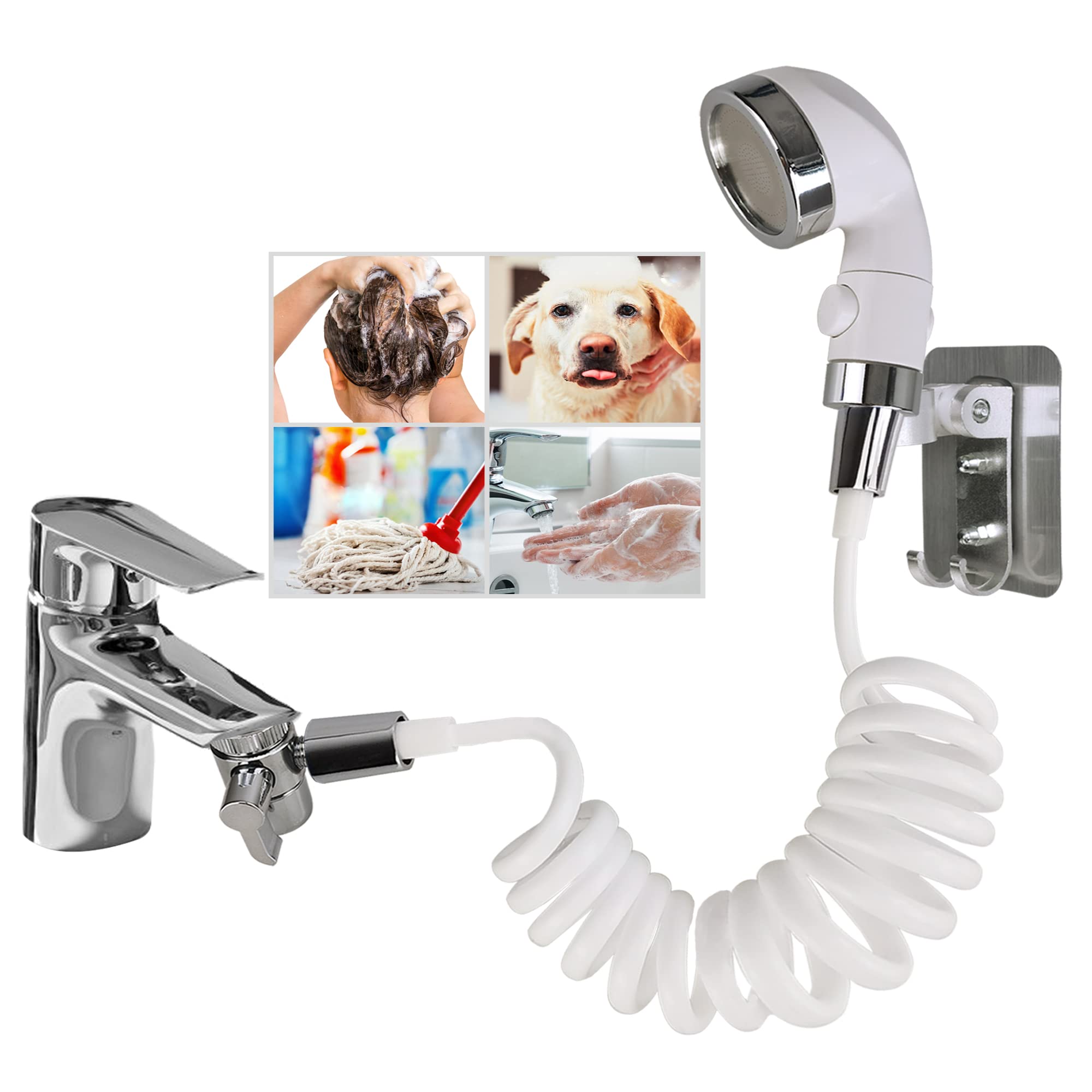 Sink Hose Sprayer Attachment for Faucet,Shower Head Sink Hose Attachment for Pets Dog Rinse, Hair Washing Rooms, Kitchens, Bathrooms, Laundry Rooms