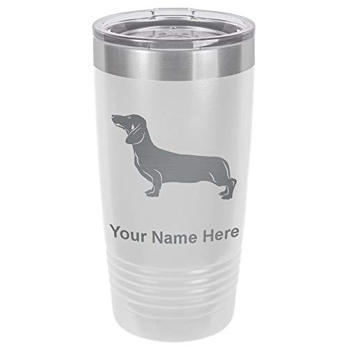 LaserGram 20oz Vacuum Insulated Tumbler Mug, Dachshund Dog, Personalized Engraving Included (White)