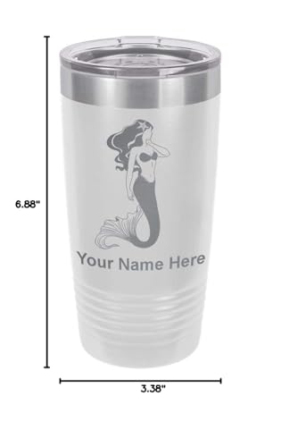 LaserGram 20oz Vacuum Insulated Tumbler Mug, Mermaid, Personalized Engraving Included (White)