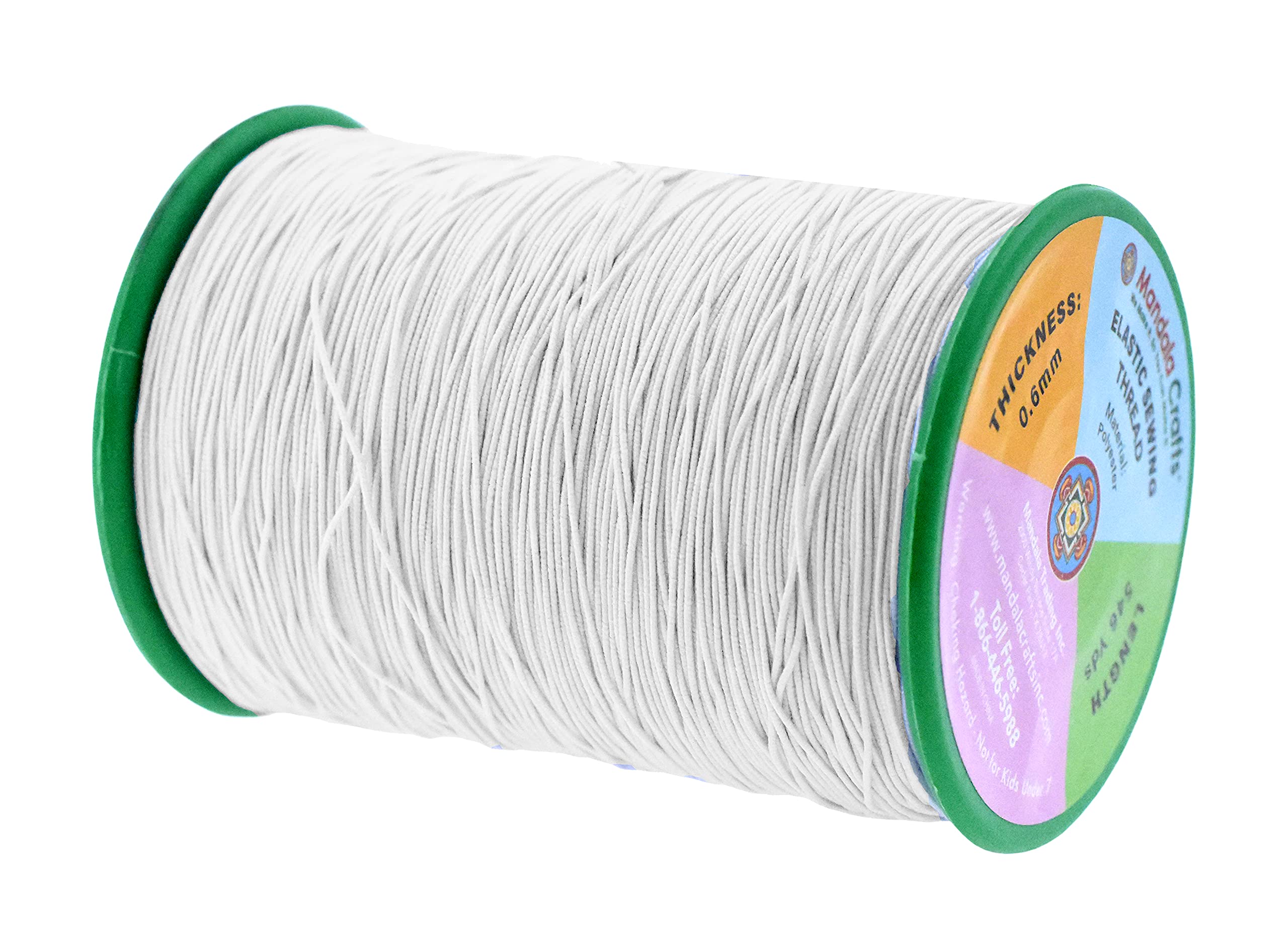 Mandala Crafts White Shirring Elastic - 0.6mm 546 Yards Fine Thin Stretch Thread for Sewing & Knitting Machines