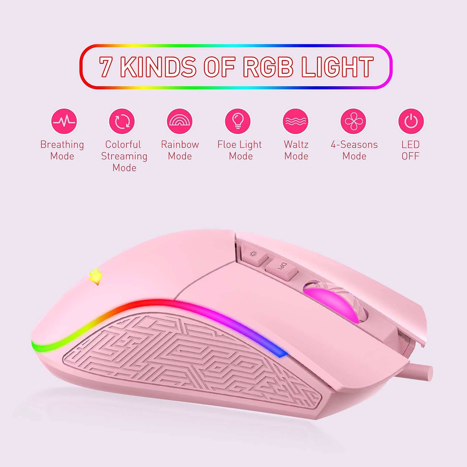 havit Havit Mechanical Gaming Keyboard and Mouse Combo Blue Switch 104 Keys Rainbow Backlit Keyboards, 4800 Dots Per Inch 7 Button Mouse Wired for PC Gamer Computer Laptop (Pink) (Renewed)