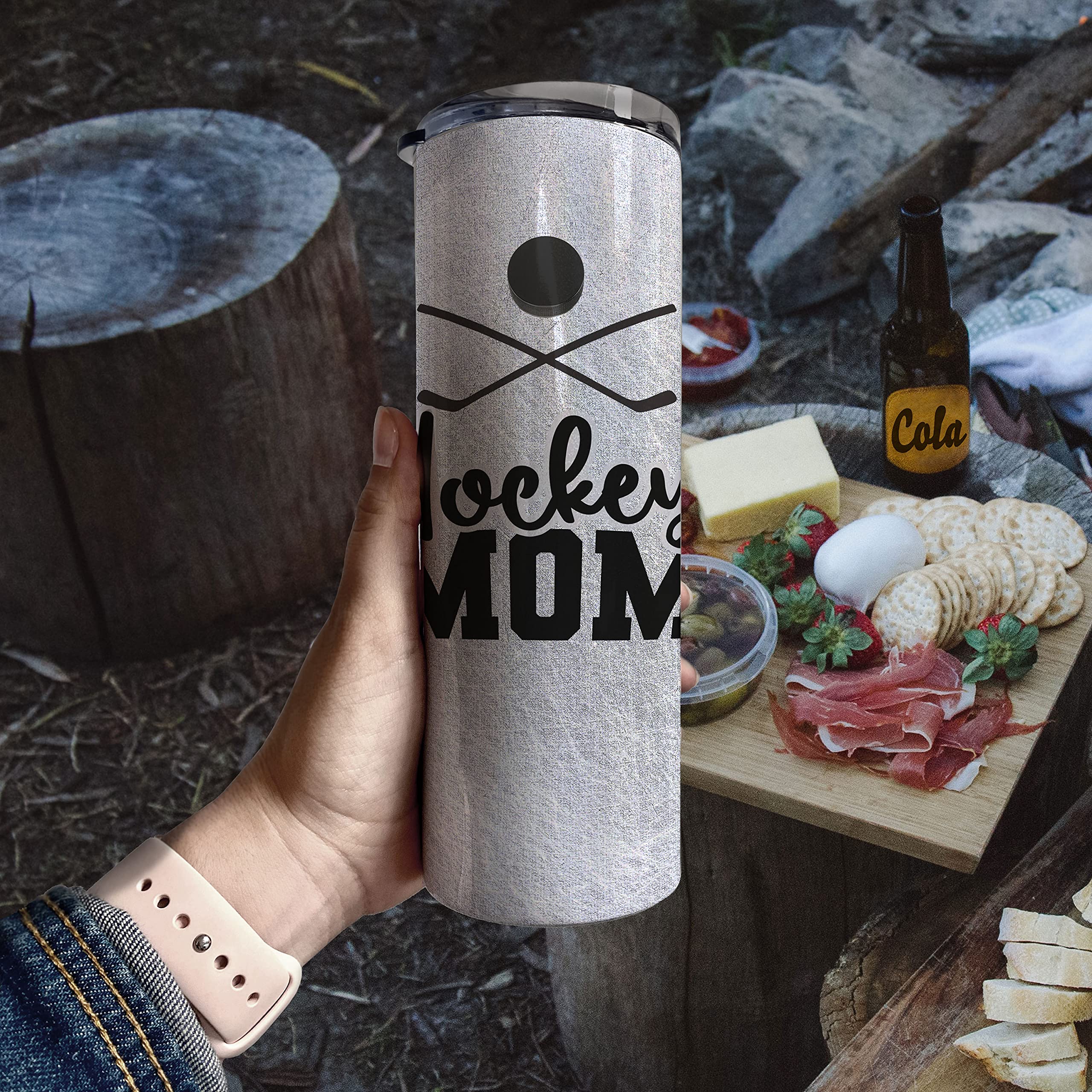 Hockey Mom – Personalize with Name & Number – One 20 oz Iridescent Stainless Steel Travel Tumbler with Straw – Double Wall Vacuum Insulation– Keep Beverages Cold Up to 18 Hours or Hot 6 Hours