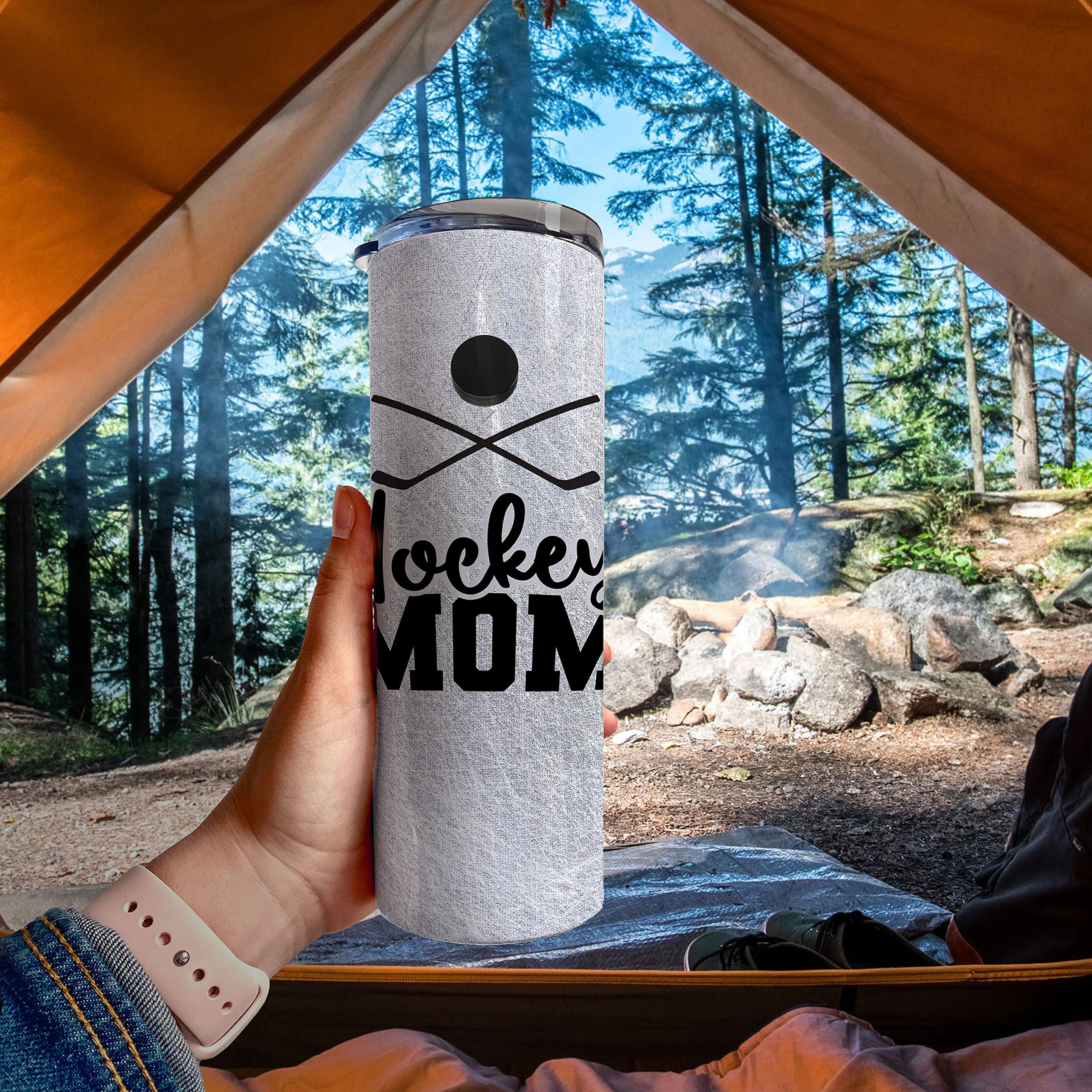 Hockey Mom – Personalize with Name & Number – One 20 oz Iridescent Stainless Steel Travel Tumbler with Straw – Double Wall Vacuum Insulation– Keep Beverages Cold Up to 18 Hours or Hot 6 Hours
