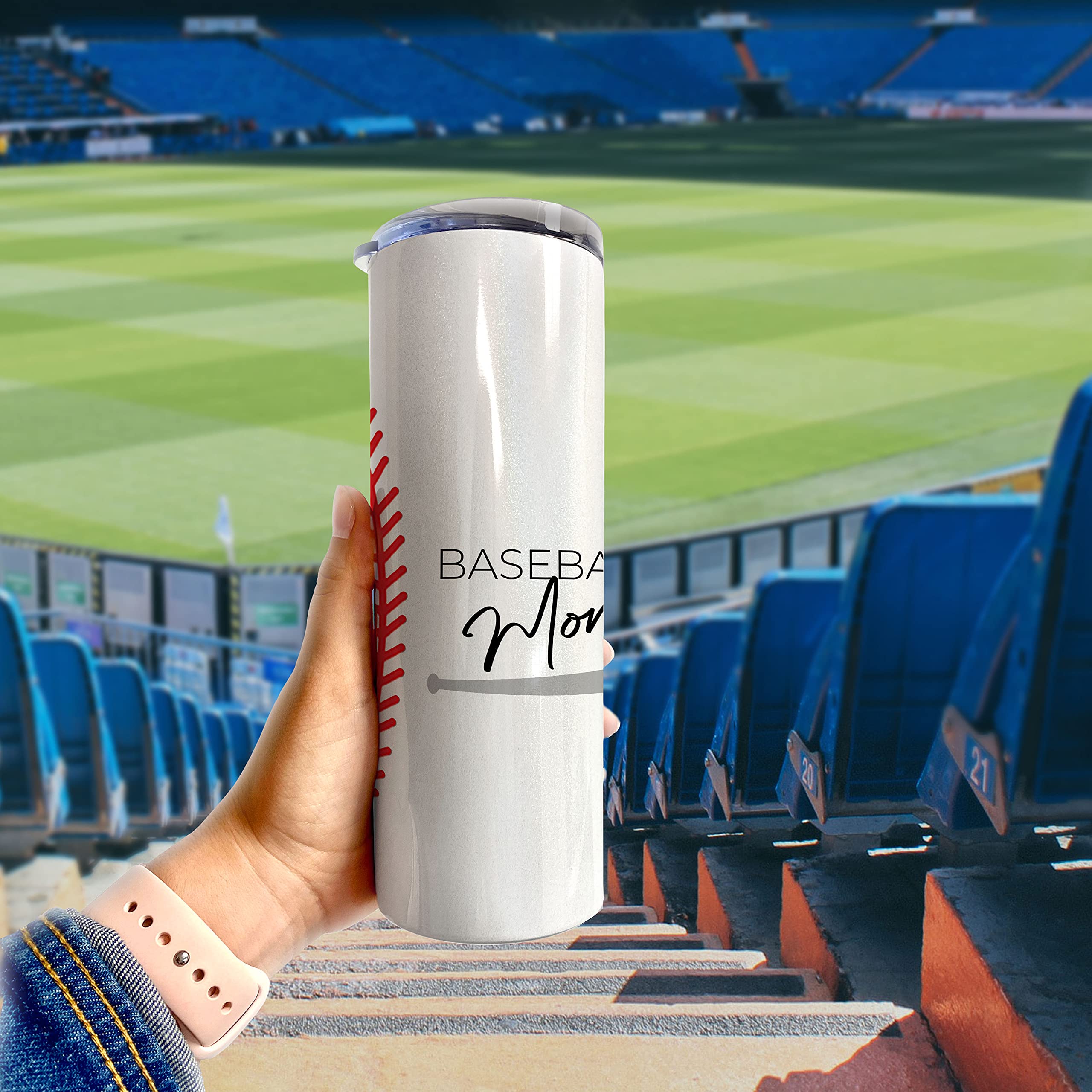 Trend Setters Baseball Mom – Iridescent Finish – One 20 oz Stainless Steel Travel Tumbler with Straw – Double Wall Vacuum Insulation– Keep Beverages Cold For Up to 18 Hours or Hot for 6 Hours