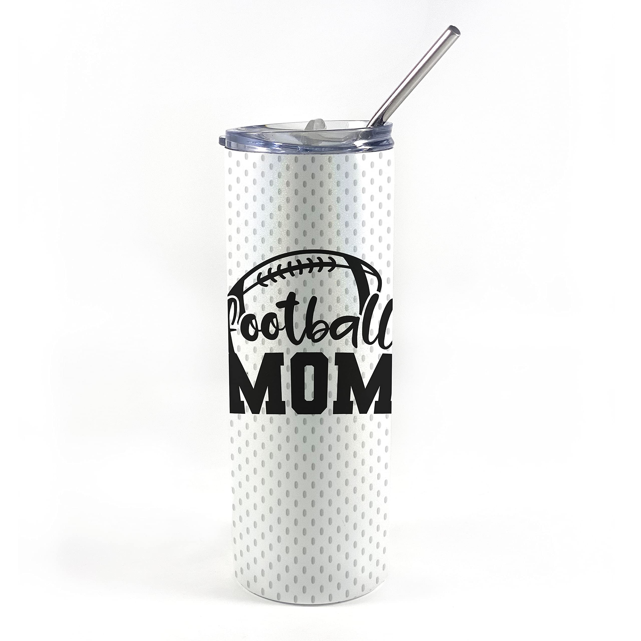 Football Mom β Personalize with Name & Number - One 20 oz Iridescent Stainless Steel Travel Tumbler with Straw β Double Wall Vacuum Insulationβ Keep Beverages Cold Up to 18 Hours or Hot 6 Hours