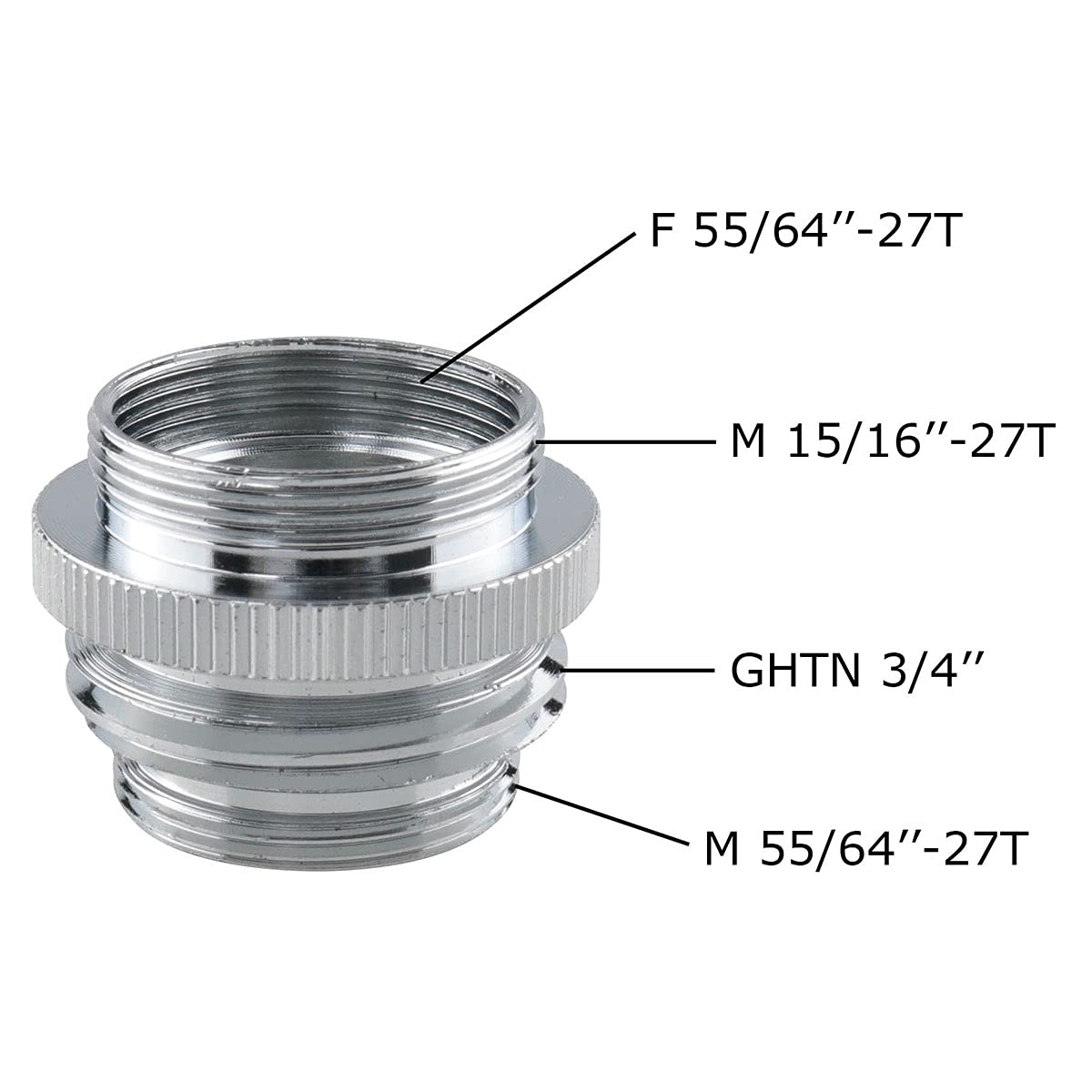Ruiwaer Faucet Adapter (Convert External Thread (15/16"-27) or Internal Thread (55/64"-27) The Aerator to 3/4" Hose External Thread or 55/64"-27)