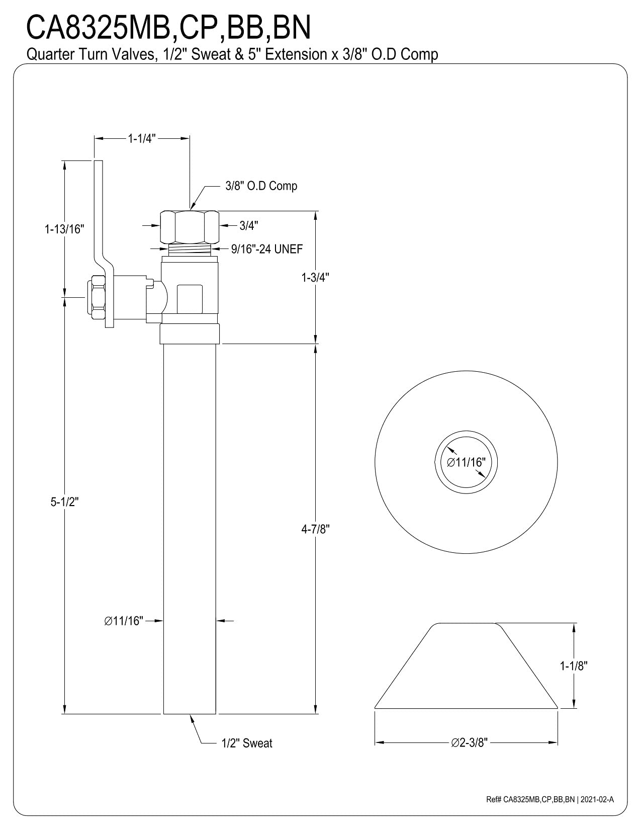 Kingston Brass CA8325MB Whitaker Straight Stop Valve, Matte Black