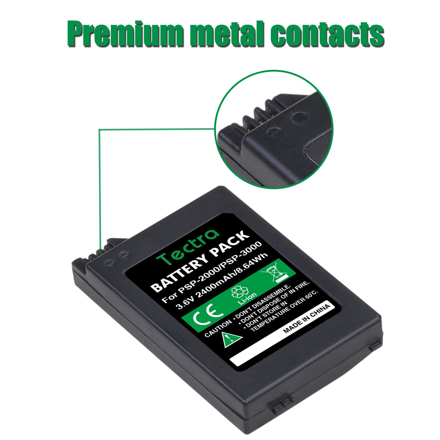 Tectra PSP 2000 Battery, 2400mAh 3.6V Rechargeable Battery Replacement for Sony PSP 3000 / PSP Slim 2000, PSP-2001, PSP-3000, PSP-3001, PSP-3002, PSP-3004, PSP-S110 Console
