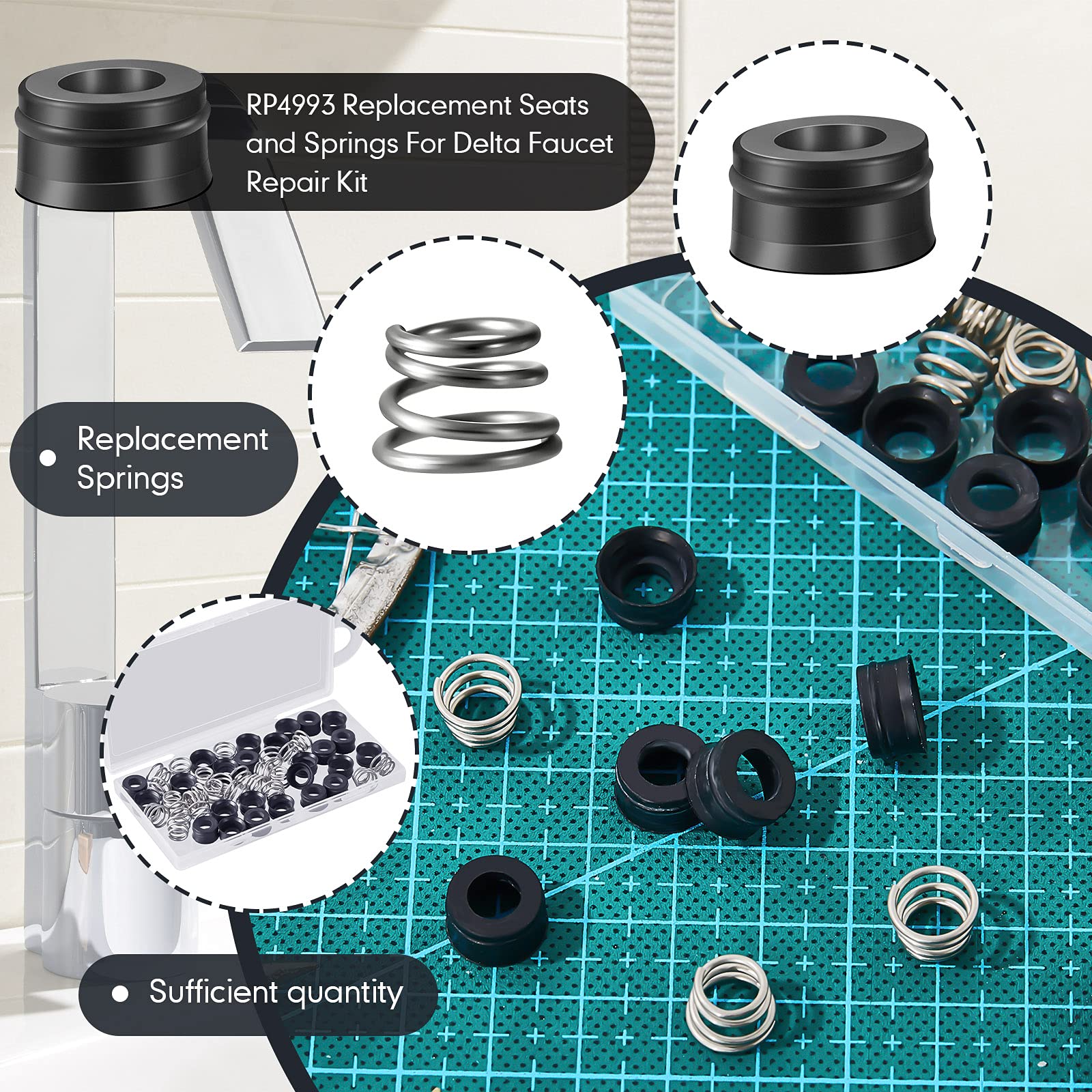 RP4993 Replacement Seats and Springs Faucet Repair Kit RP4993 Seats and Springs Compatible with Faucet Rod Replacement, Black (36 Pairs)