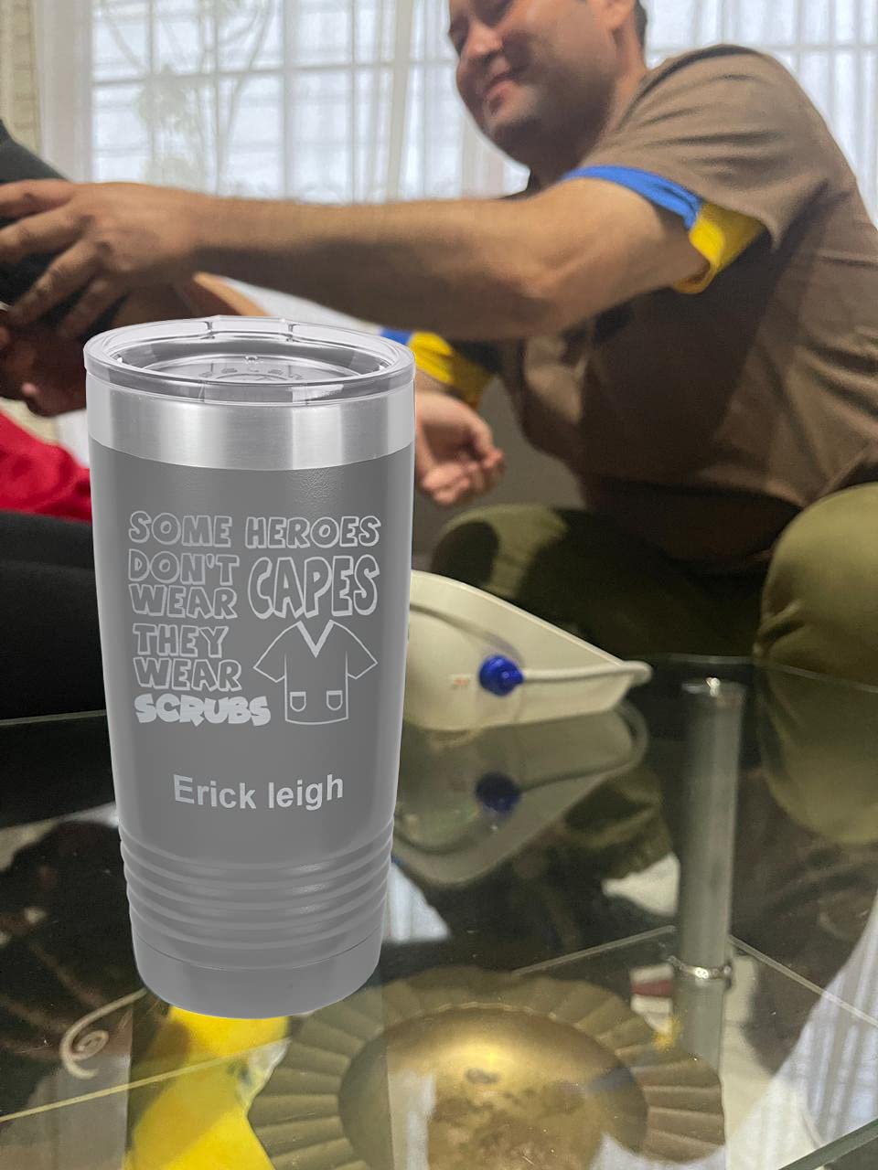 LaserGram 20oz Tumbler Mug | Some Heroes don't Wear Capes, They Wear Scrubs | Personalized Engraving Included (Grey)