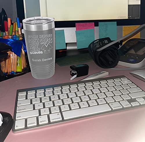 LaserGram 20oz Tumbler Mug | Some Heroes don't Wear Capes, They Wear Scrubs | Personalized Engraving Included (Grey)