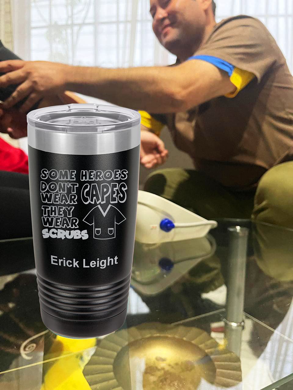 LaserGram 20oz Tumbler Mug | Some Heroes don't Wear Capes, They Wear Scrubs | Personalized Engraving Included (Black)
