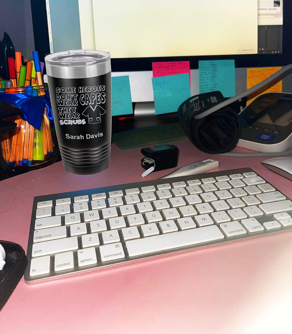LaserGram 20oz Tumbler Mug | Some Heroes don't Wear Capes, They Wear Scrubs | Personalized Engraving Included (Black)