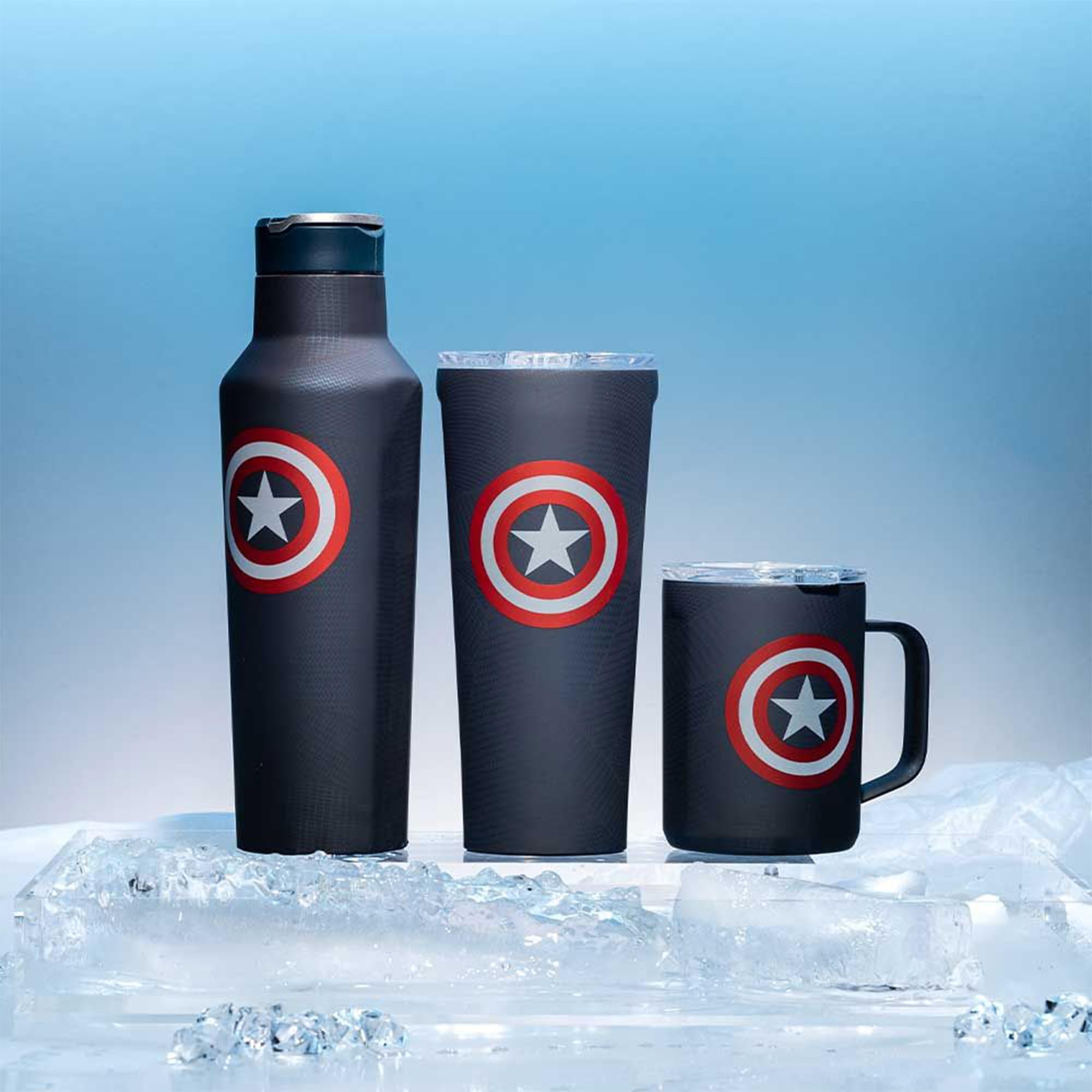Corkcicle Marvel Captain America 12 oz Triple-Insulated Stemless Insulated Reusable Cup with Lid and Silicone Bottom, Keep Beverages Cold for 25 hours and hot for 12 hours,