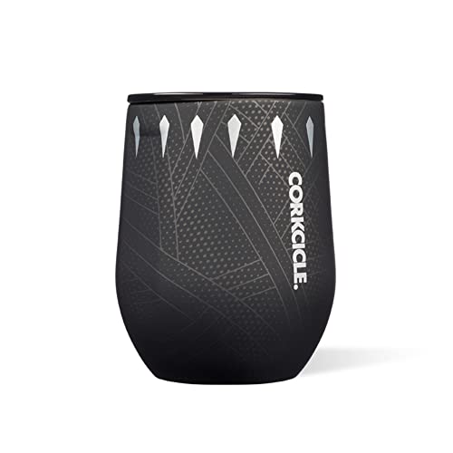 Corkcicle Marvel Black Panther 12 oz Triple-Insulated Stemless Insulated Reusable Cup with Lid and Silicone Bottom