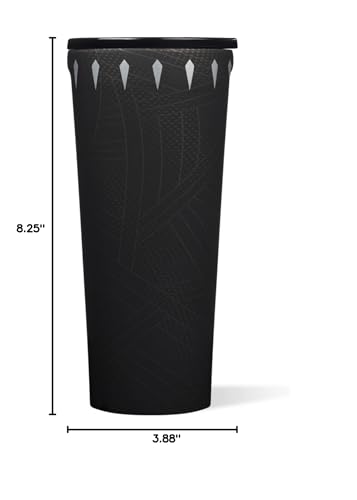 Corkcicle Marvel 24 Ounce Triple Insulated Stainless Steel Travel Cup Tumbler with Lid and Silicone Bottom for Hot and Cold Drinks, Black Panther