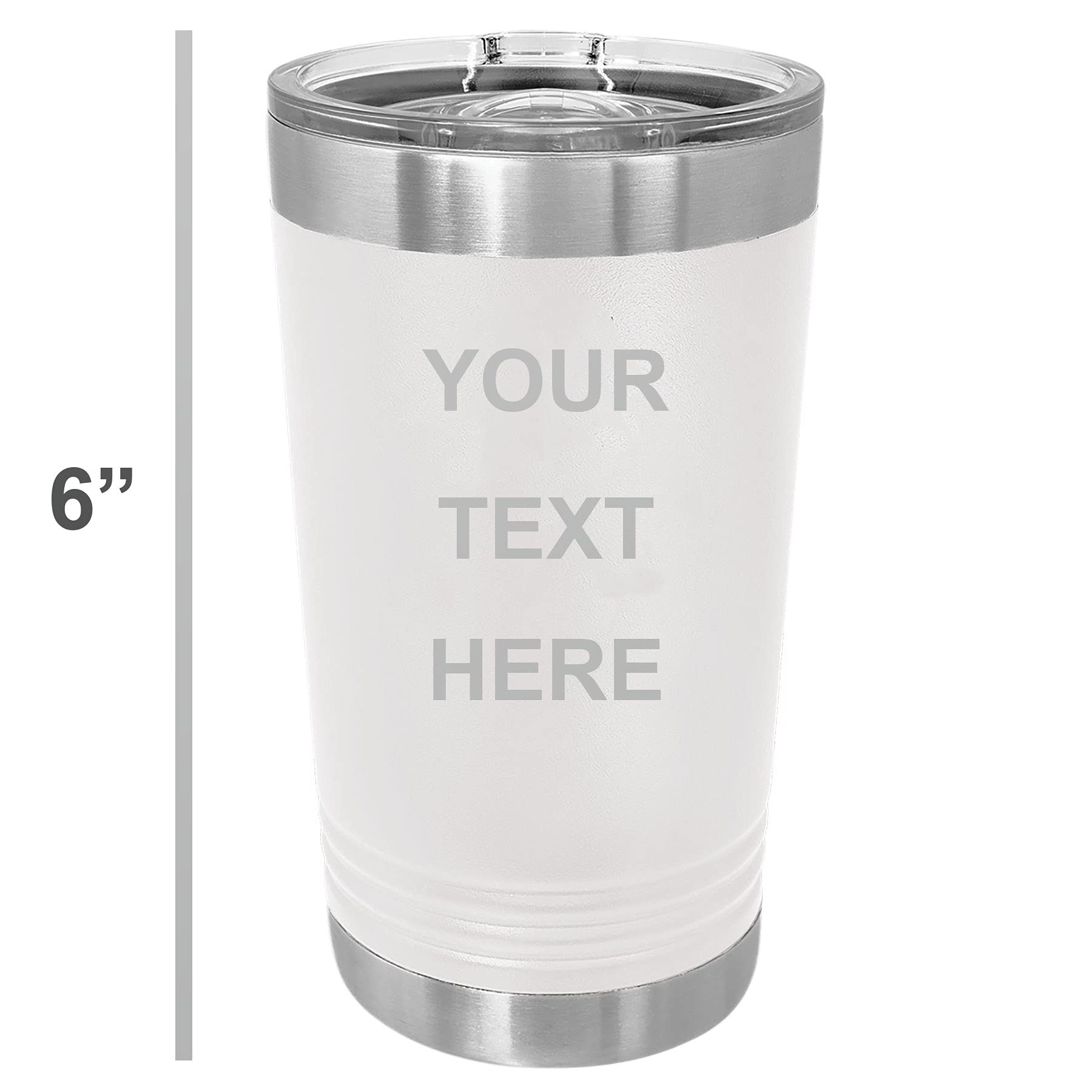 Personalized Add Your Custom Text Insulated 16-Ounce Beer Beverage Pint Travel Tumbler Drink Coffee Double-Walled Insulated Stainless Steel Mug - Customizable (White)