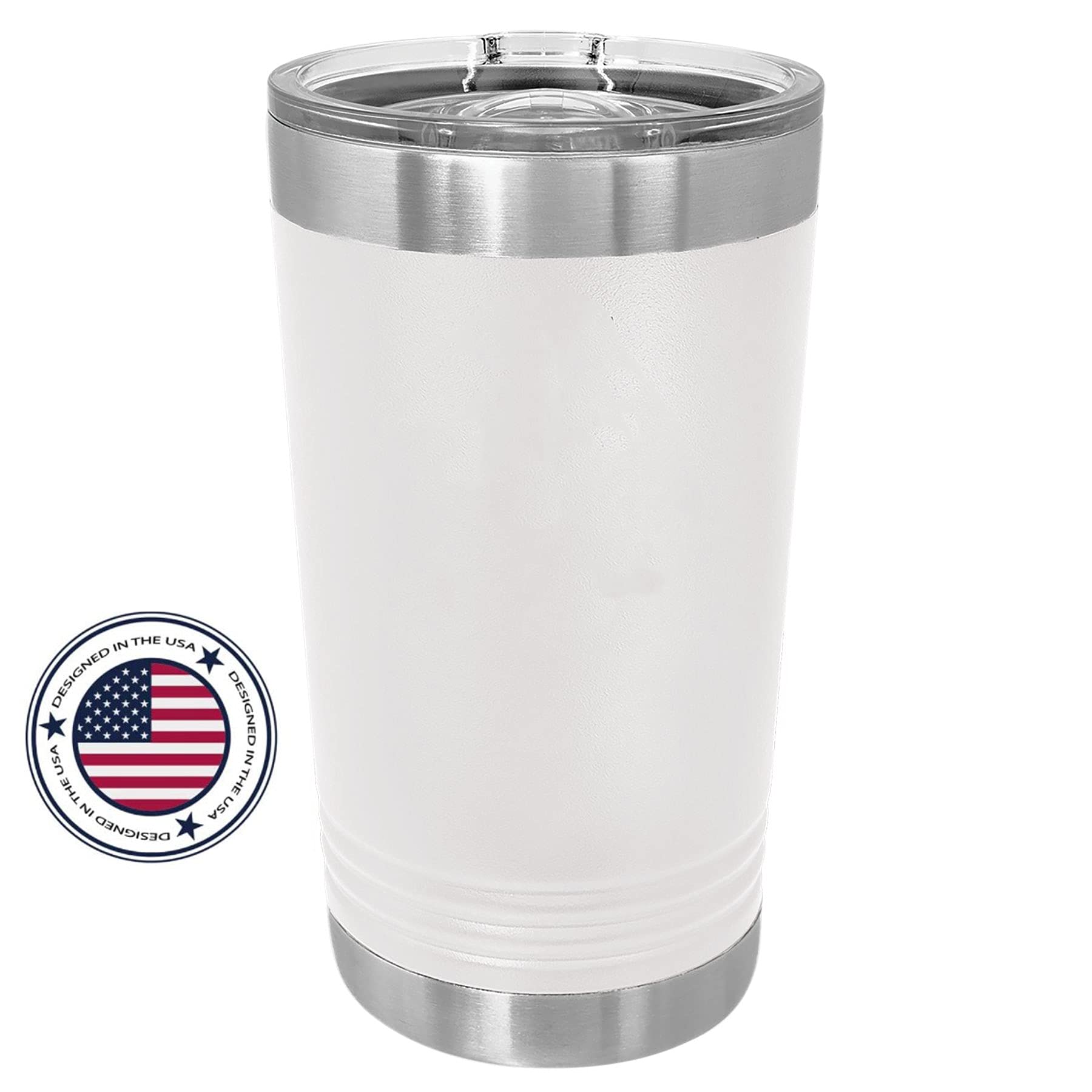 Personalized Add Your Custom Text Insulated 16-Ounce Beer Beverage Pint Travel Tumbler Drink Coffee Double-Walled Insulated Stainless Steel Mug - Customizable (White)