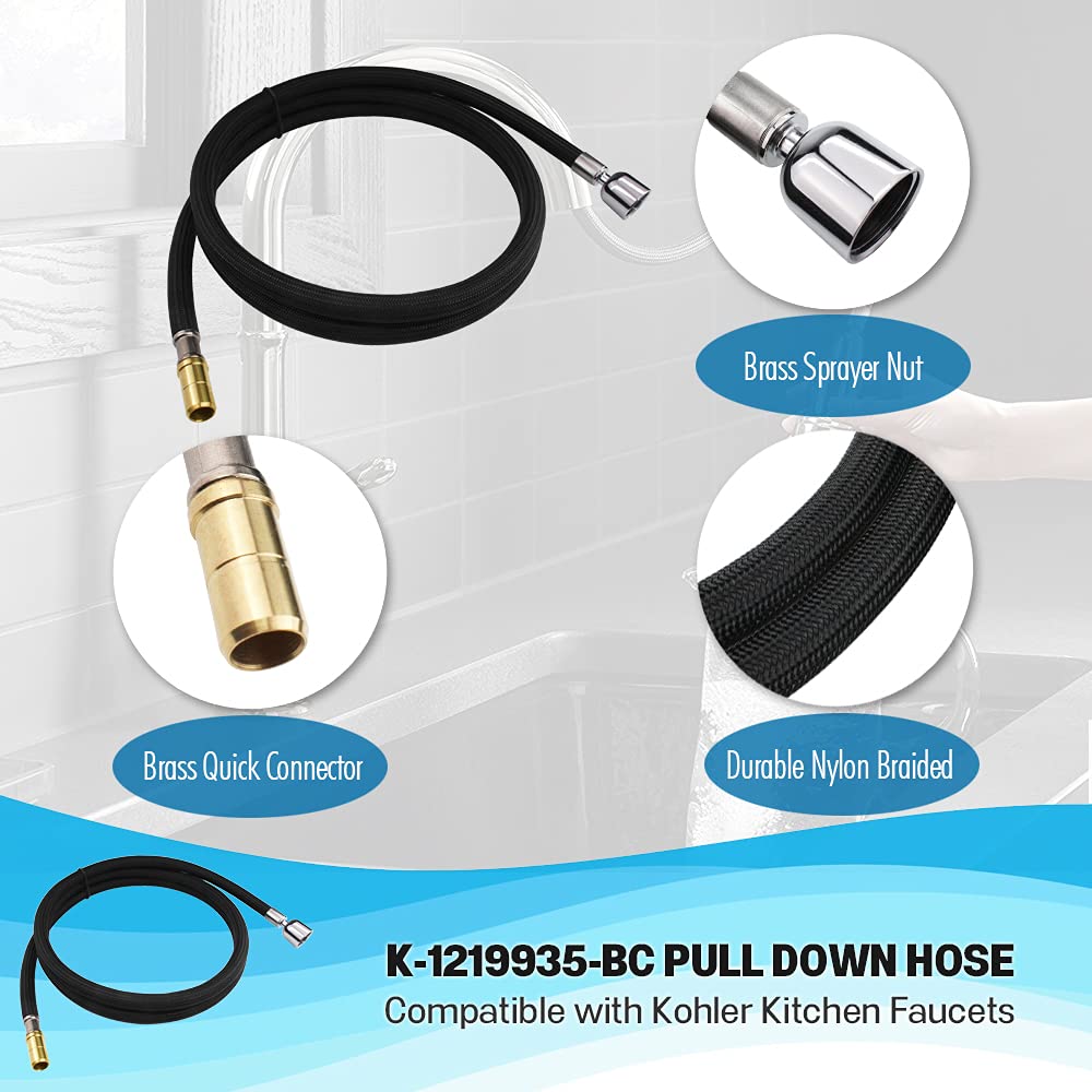 Kitchen Faucet Parts Replacement for Kohler Faucet K-1304674-BC to Hose Adapter extender, sink hose attachment for faucet K-1219935-BC, 67" Inches Pull Down Hose, Bright Chrome Finish