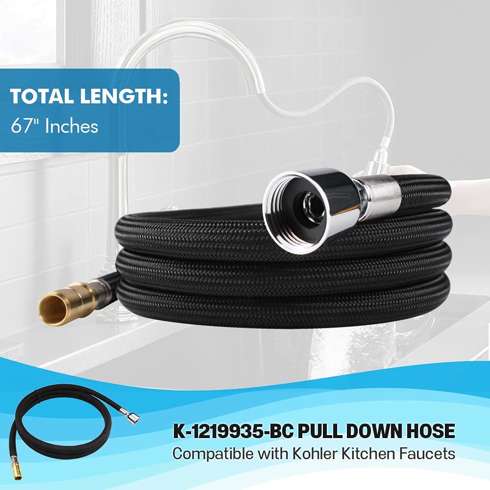 Kitchen Faucet Parts Replacement for Kohler Faucet K-1304674-BC to Hose Adapter extender, sink hose attachment for faucet K-1219935-BC, 67" Inches Pull Down Hose, Bright Chrome Finish
