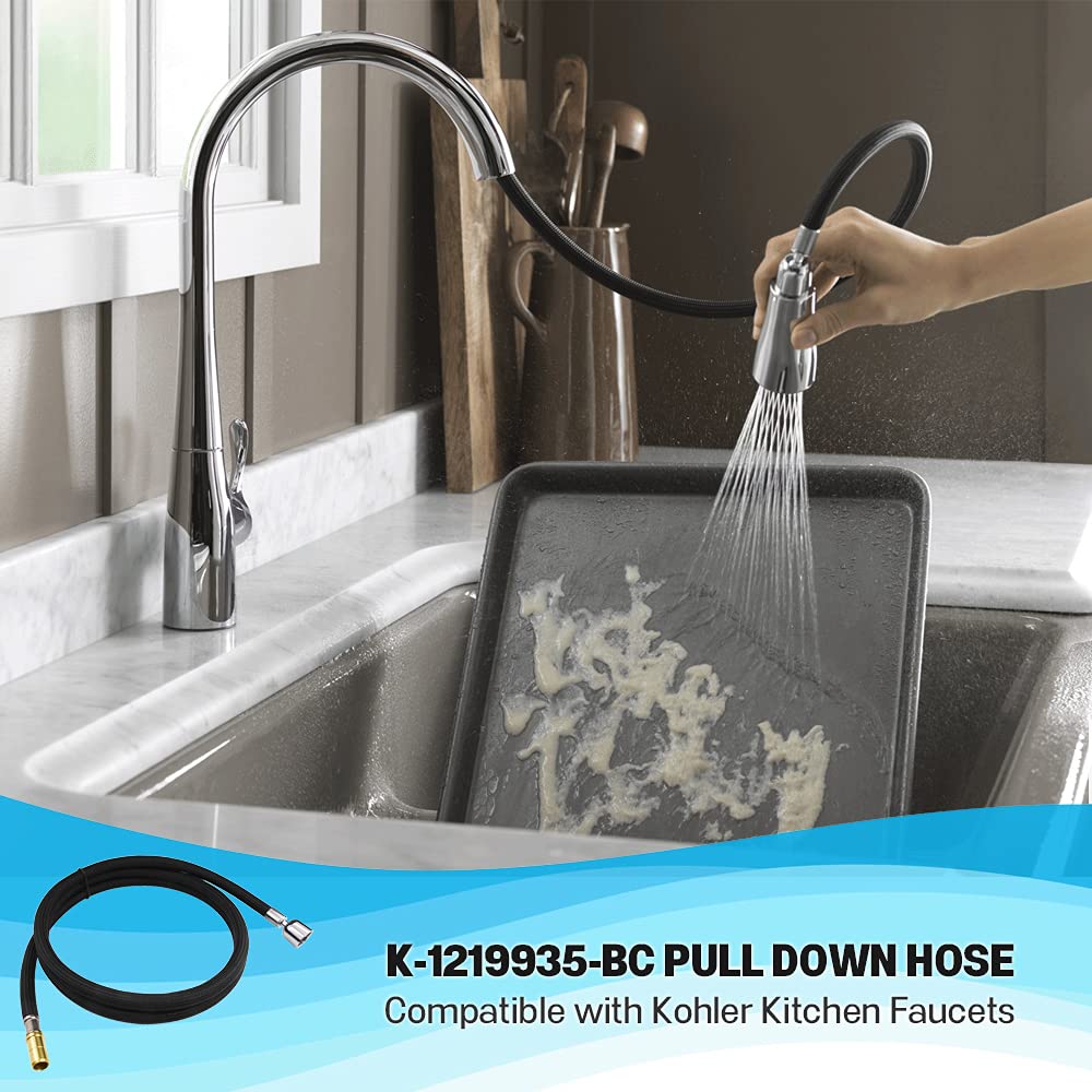 Kitchen Faucet Parts Replacement for Kohler Faucet K-1304674-BC to Hose Adapter extender, sink hose attachment for faucet K-1219935-BC, 67" Inches Pull Down Hose, Bright Chrome Finish