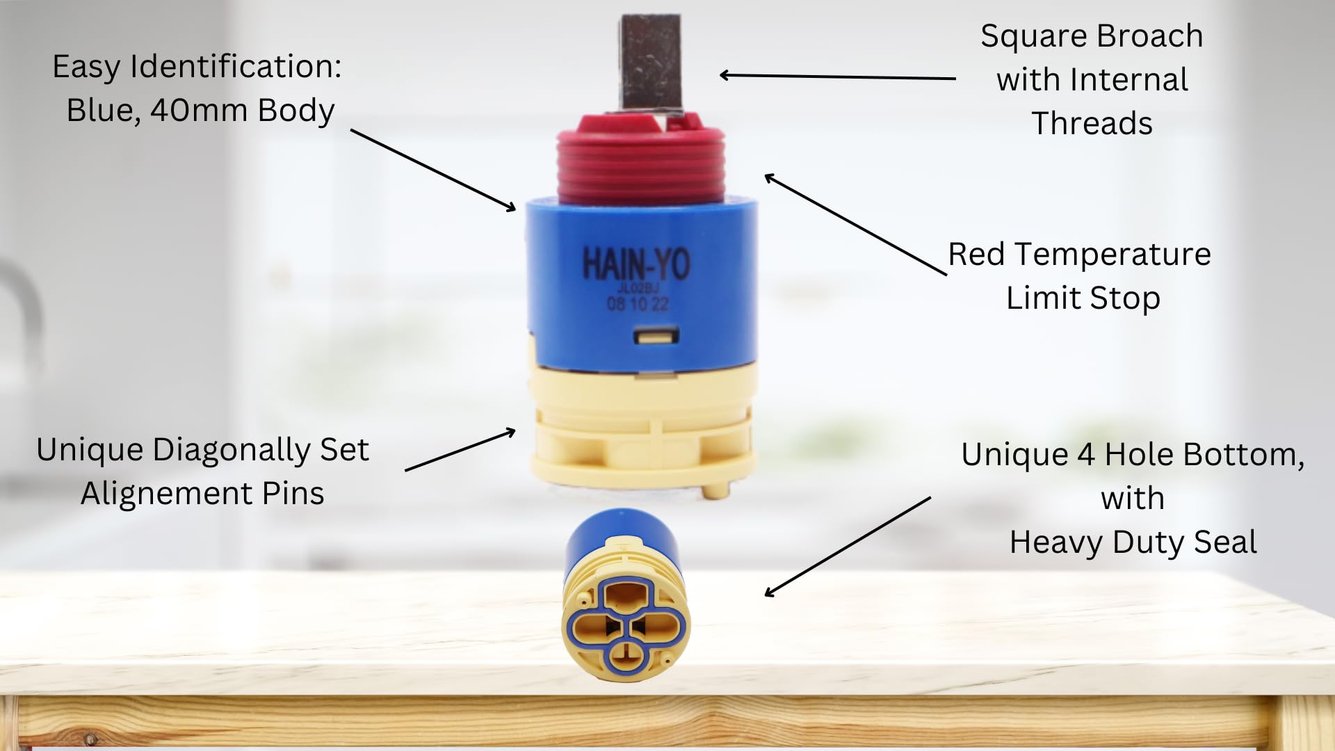 T and T 40mm Ceramic Pressure Balance Cartridge JL02BJ Blue, Red